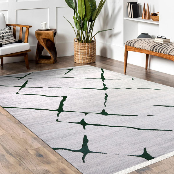 Ivy Bronx Emery Grey Geometric Knitwear Acrylic Machine Made Area Rug ...