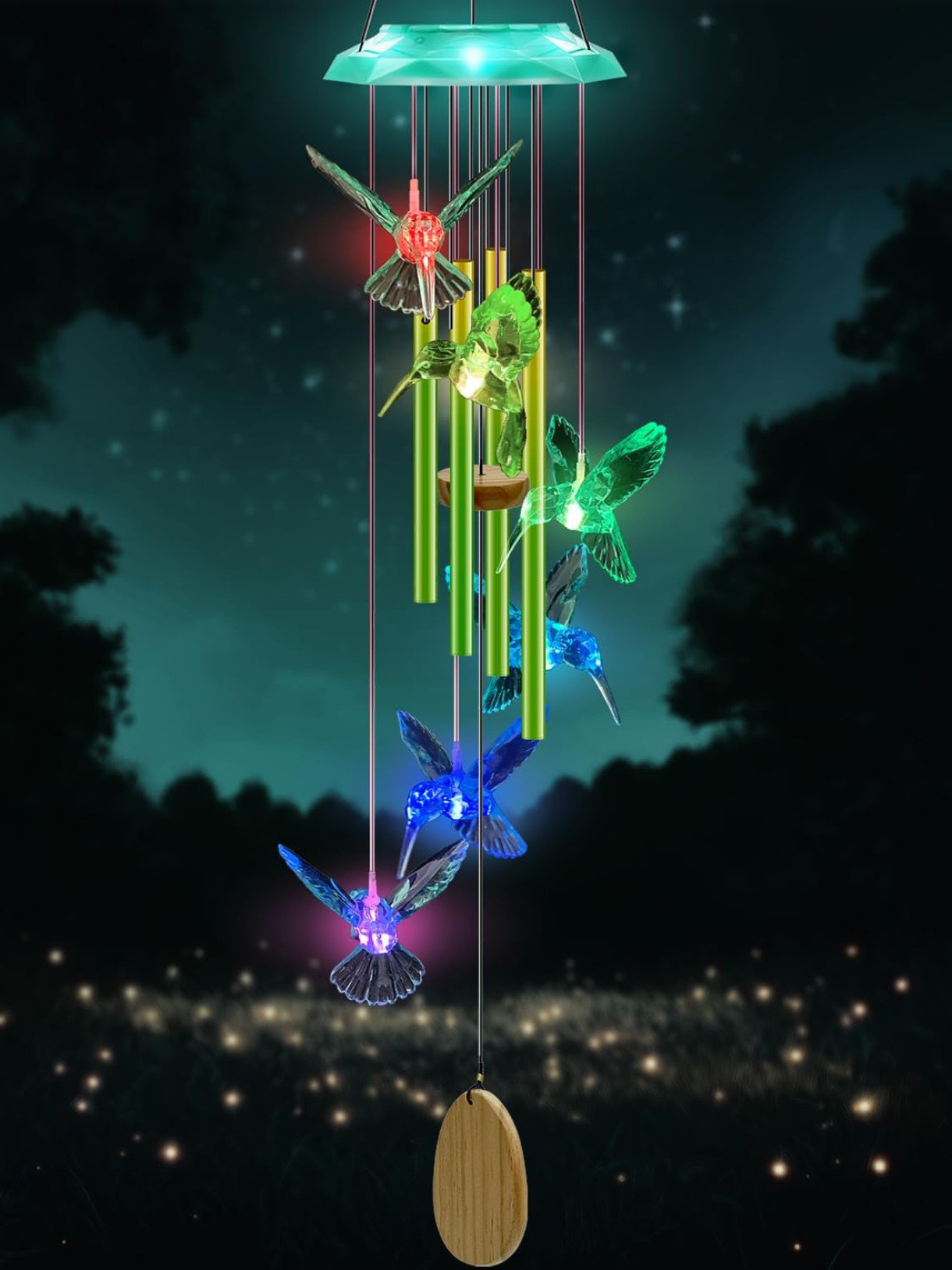 Arlmont & Co. Hummingbird Solar Wind Chimes For Outside Green Gradation ...