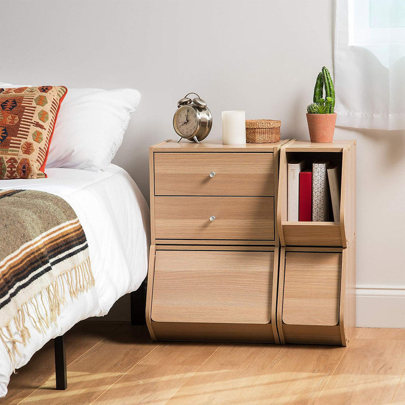 Union Rustic Modular Wood Stacking Storage Box with 2-Drawer, for ...