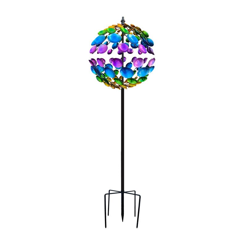 Ebern Designs Kroh Colorful Sphere Kinetic Wind Spinner Garden Stake ...