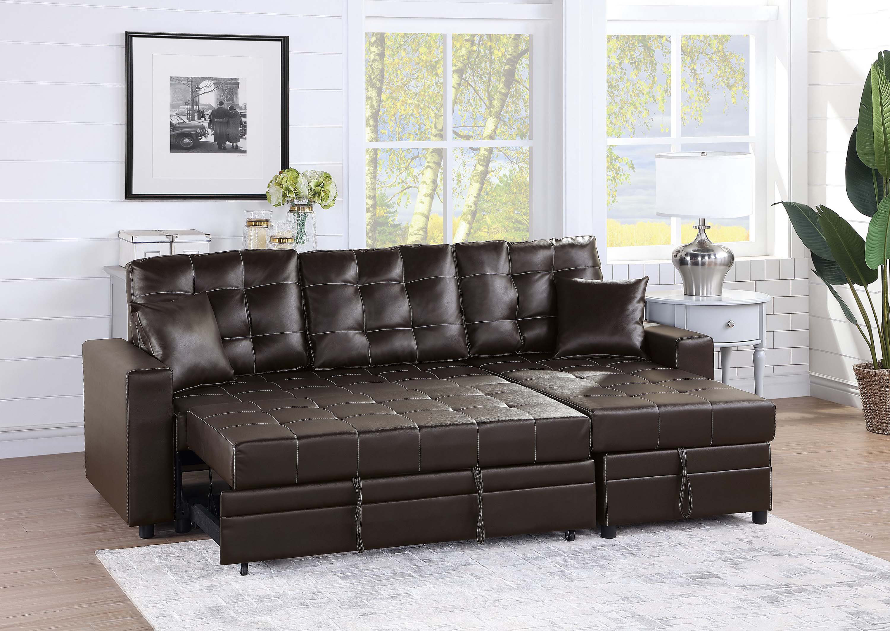 Latitude Run® Sectional Pull Out Bed Sofa Chaise Reversible Storage ...