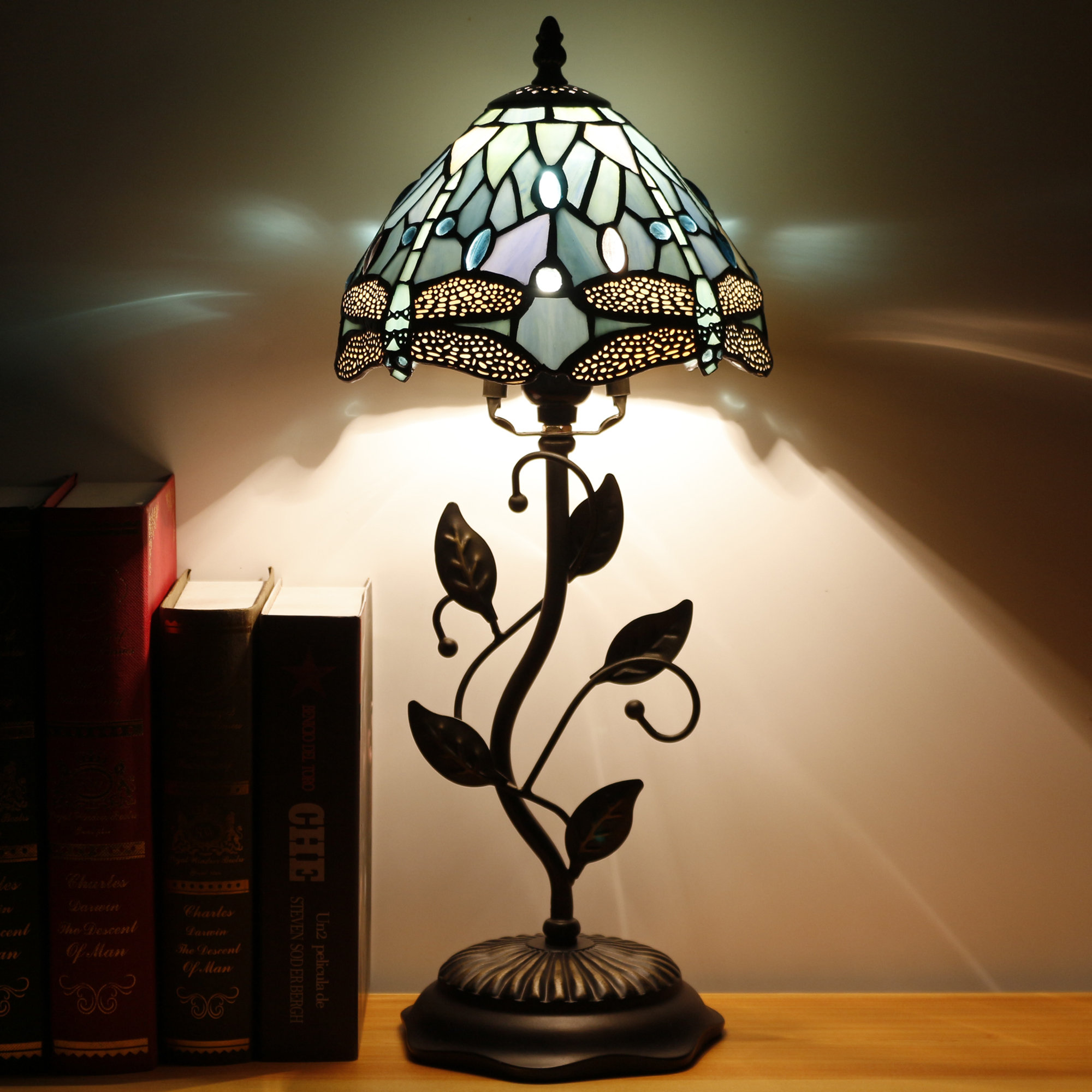 Astoria Grand Small Tiffany Lamp Sea Blue Stained Glass Table Lamp ...