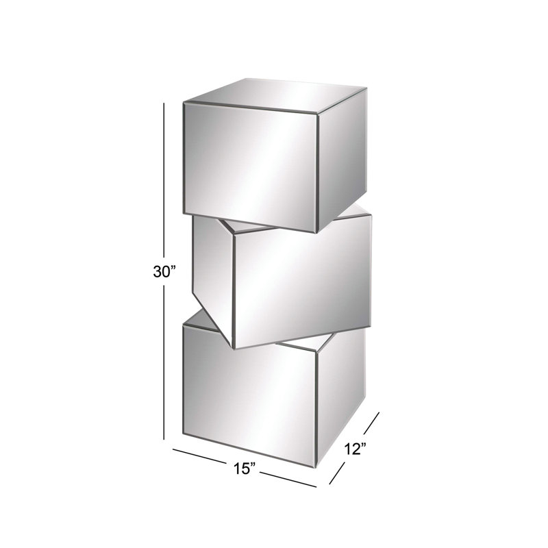 Mercer41 Newenton Glass Mirrored Stacked Cube Silver Pedestal Table ...