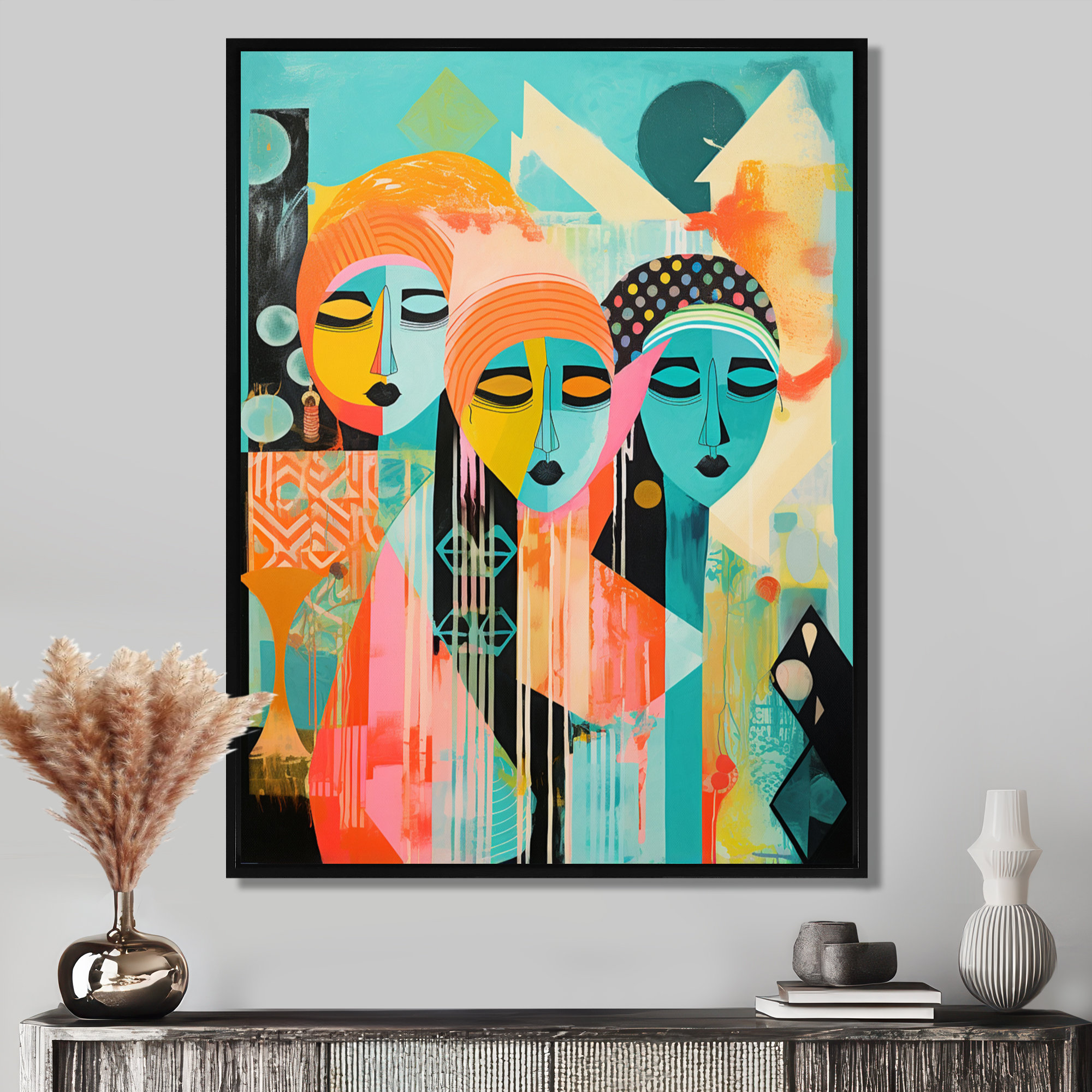 Winston Porter Serene Devotion Three Turquoise Woman Praying - Abstract ...