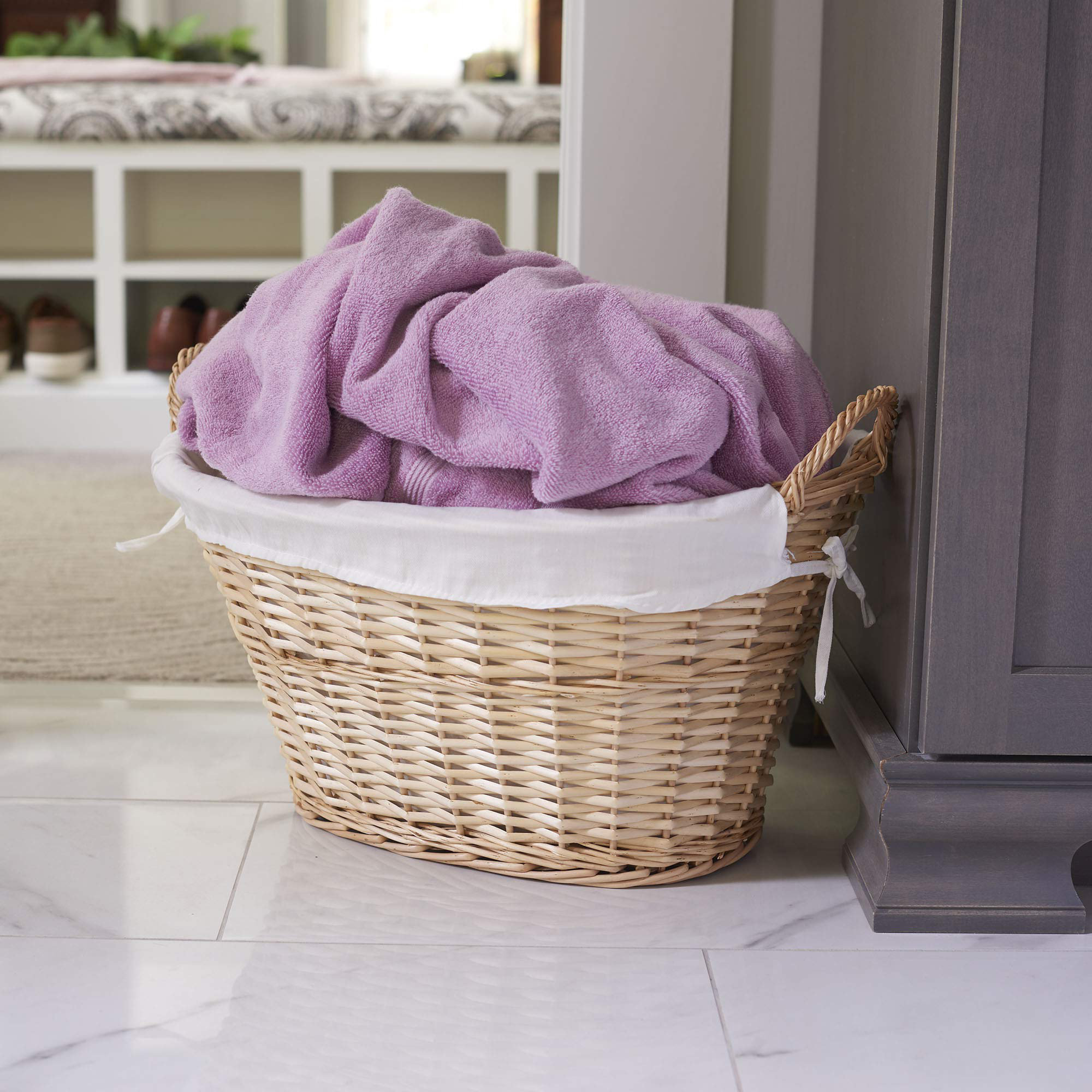 Bay Isle Home™ Willow Wicker Laundry Basket with Handles and Liner ...
