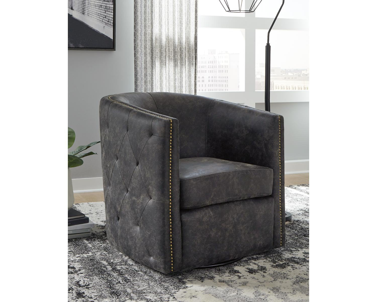 Signature Design by Ashley Brentlow Distressed Black Casual Swivel ...