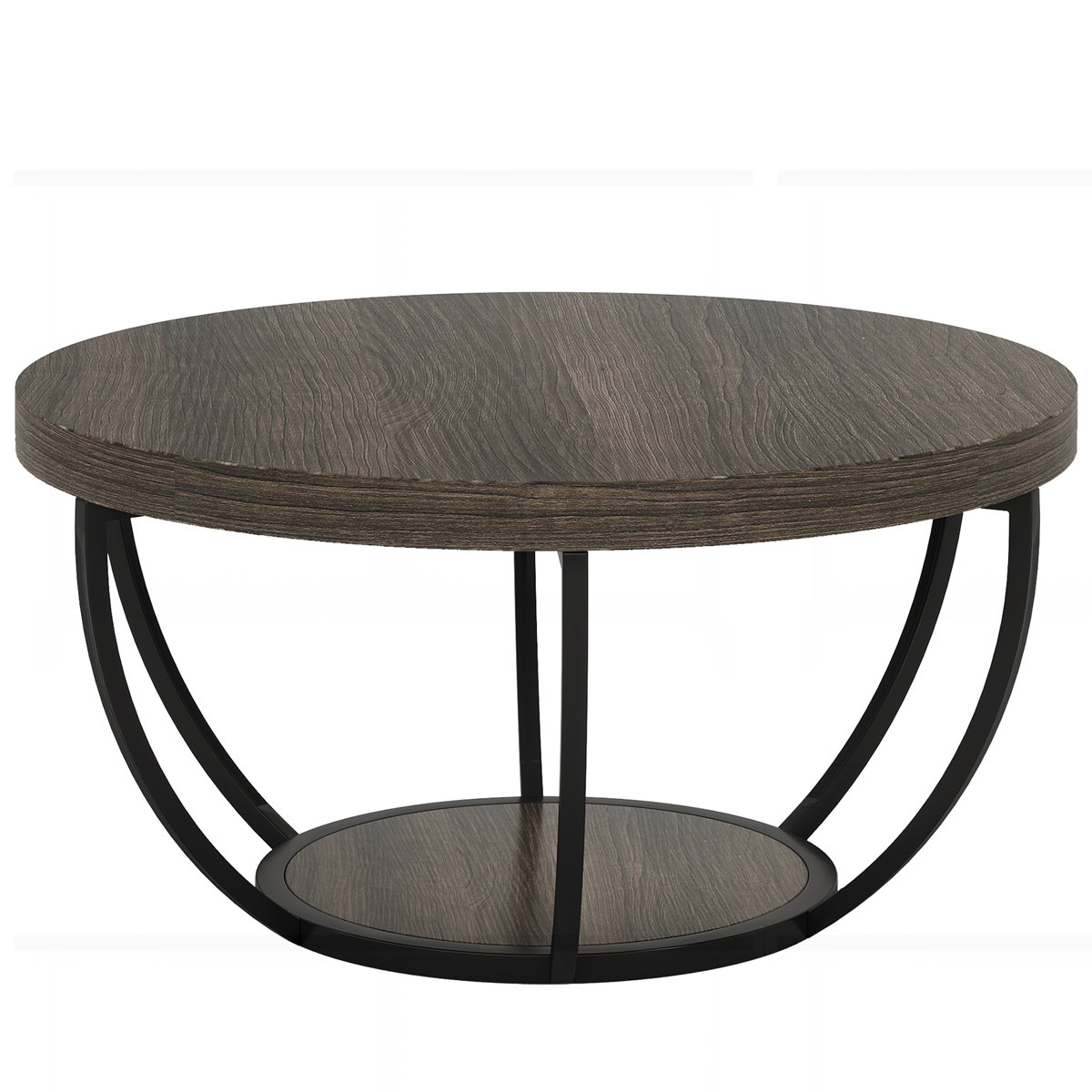 17 Stories Rustic Wooden 2-Tier Circle Coffee Table with Storage ...