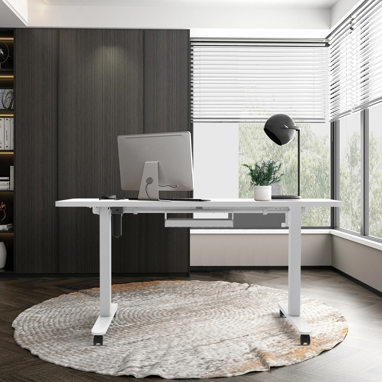 Inbox Zero Antlia 120cm W Height Adjustable T-Shaped Standing Desk ...