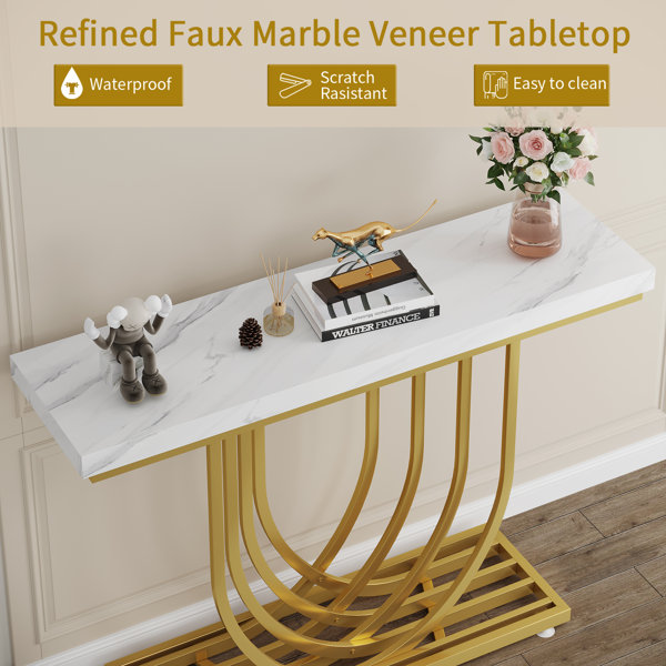 Mercer41 39" White Gold Console Table Modern Entryway Table & Reviews ...