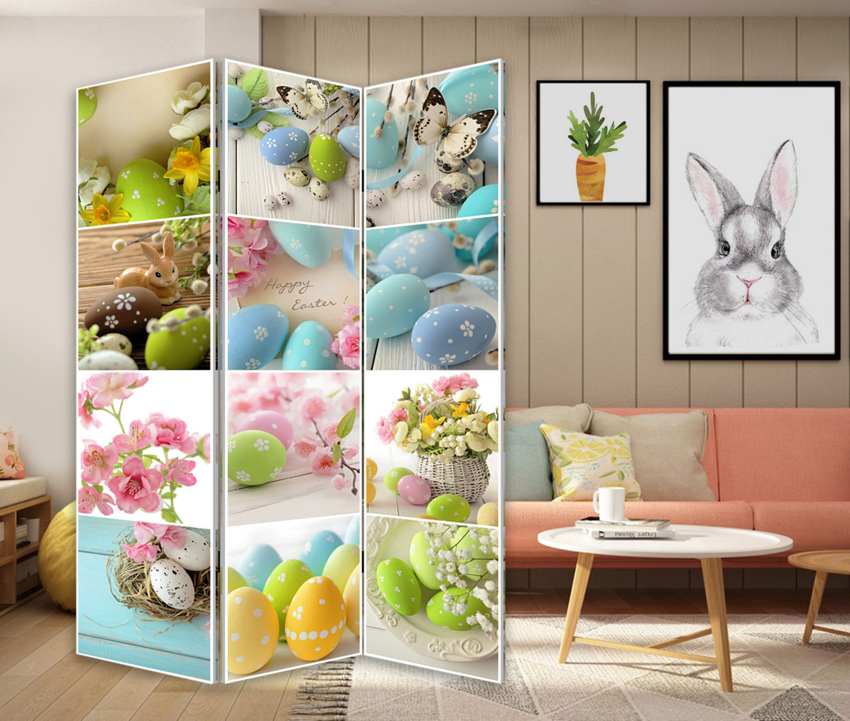 The Holiday Aisle® Beacsfield Happy Easter 48" W x 71" H 3 - Panel ...