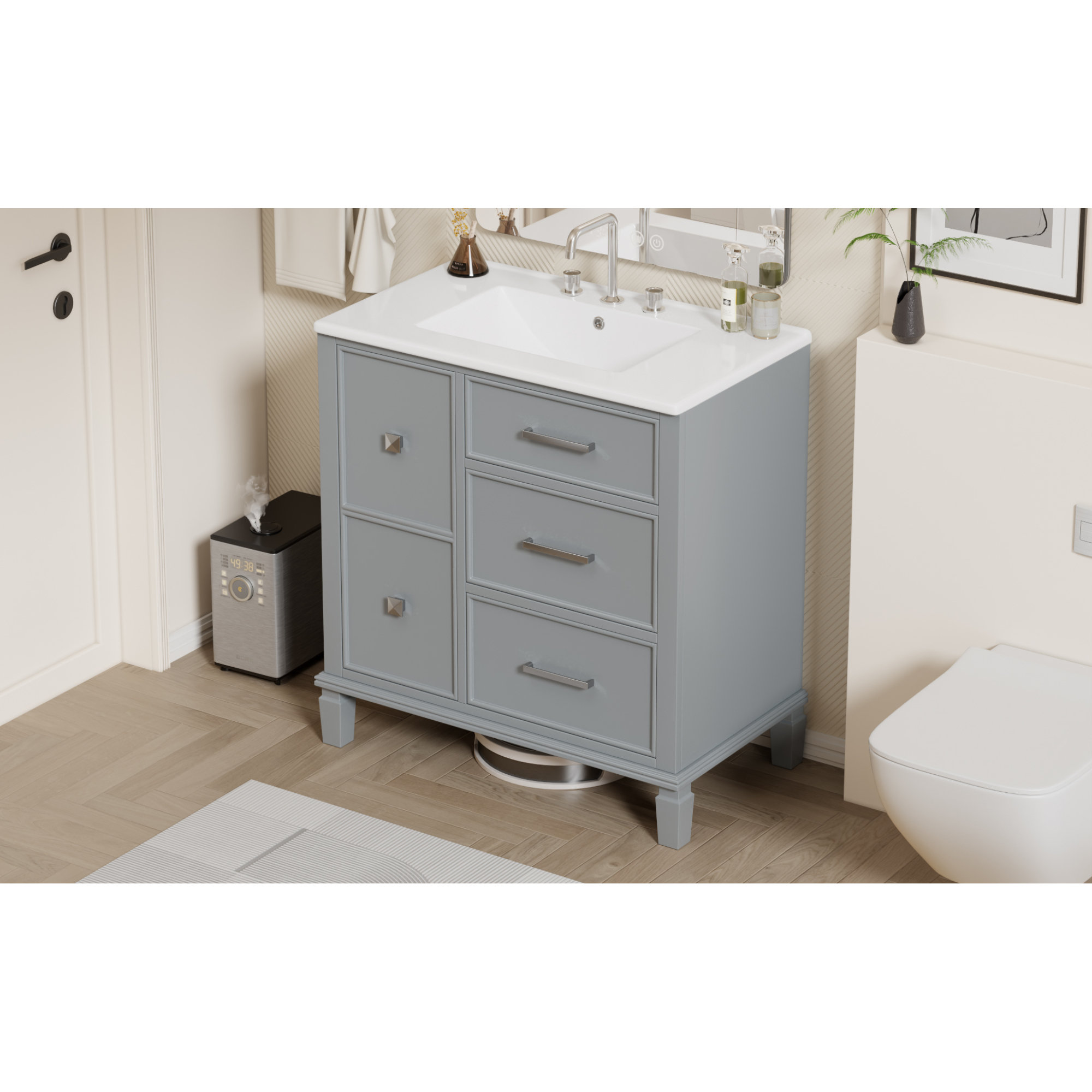 Ivy Bronx Innovative Flip-out Design Ceramic Bathroom Vanity Modern ...
