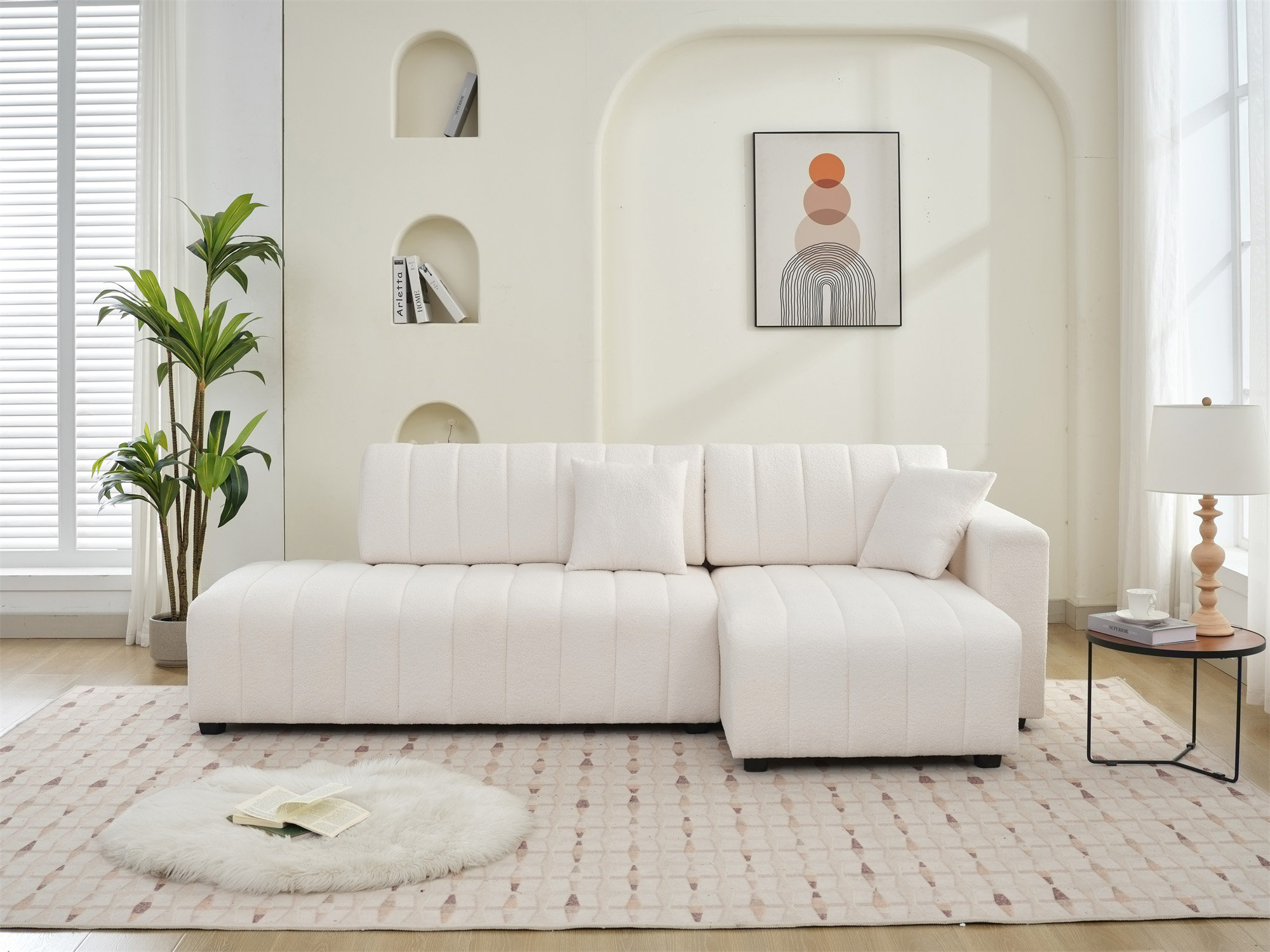 Latitude Run® Jessica Lamb Wool Right Facing Sectional Sofa With Chaise ...