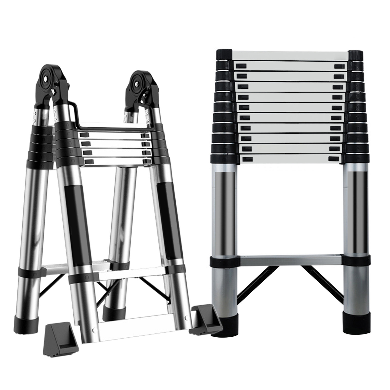17 Stories Telescoping Extension Ladder, Stainless Steel Folding ...