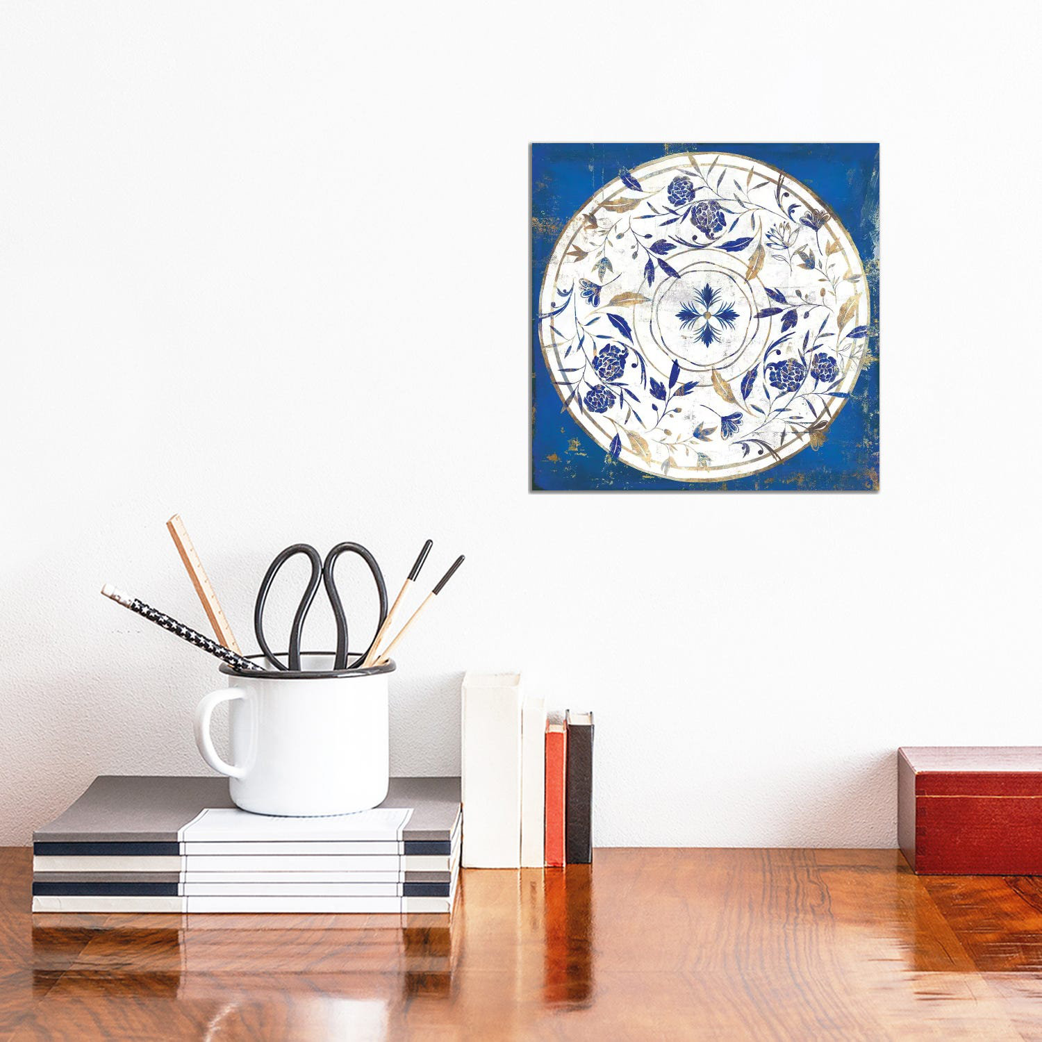 East Urban Home Indigo Porcelain Tile II by Isabelle Z - Wrapped Canvas ...