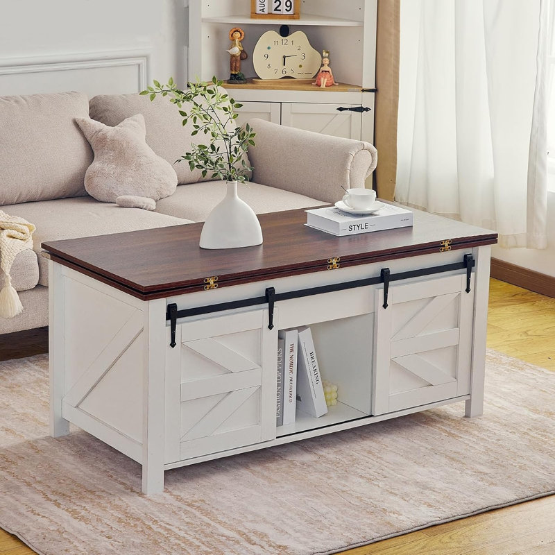Gracie Oaks Farmhouse Lift Top Coffee Table, 3 In 1 Multi-Function ...