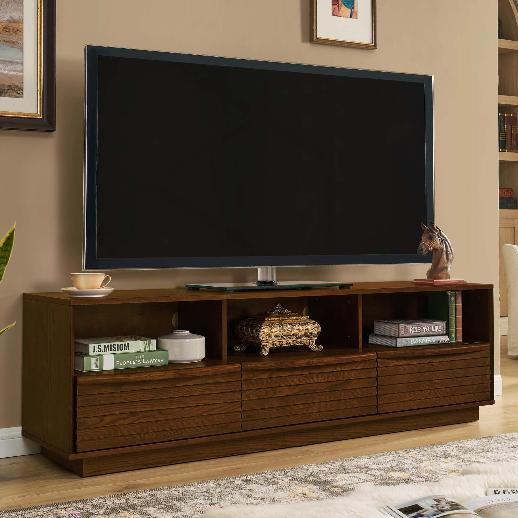 Ebern Designs Mid - Century Modern TV Stand for Large TVs, Sturdy ...