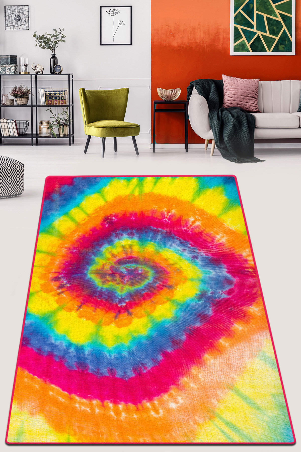 East Urban Home Dorotea Whirlpool Power Loom Red/Yellow/Orange Rug ...