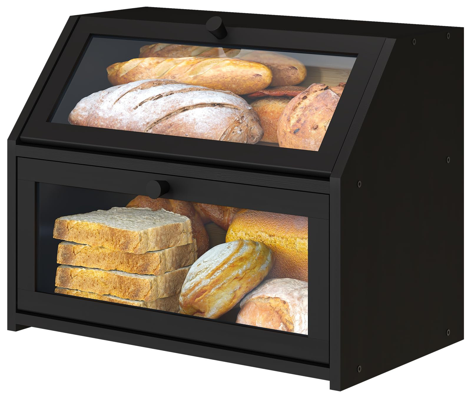 Prep & Savour Black Bread Box For Kitchen Counter, Large Bread Storage ...