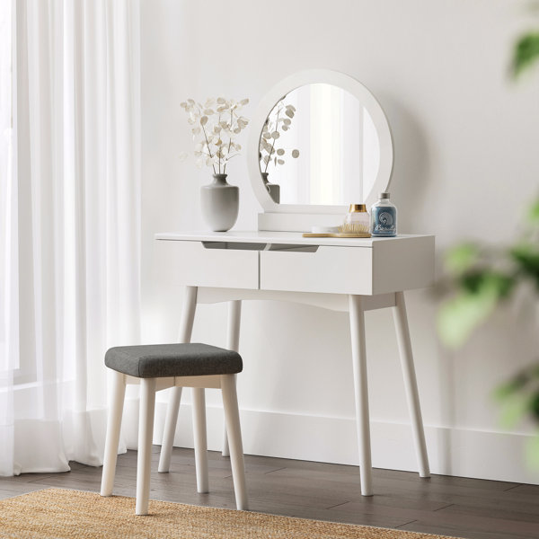 Wrought Studio™ Arinze Vanity Set with Stool and Mirror & Reviews | Wayfair