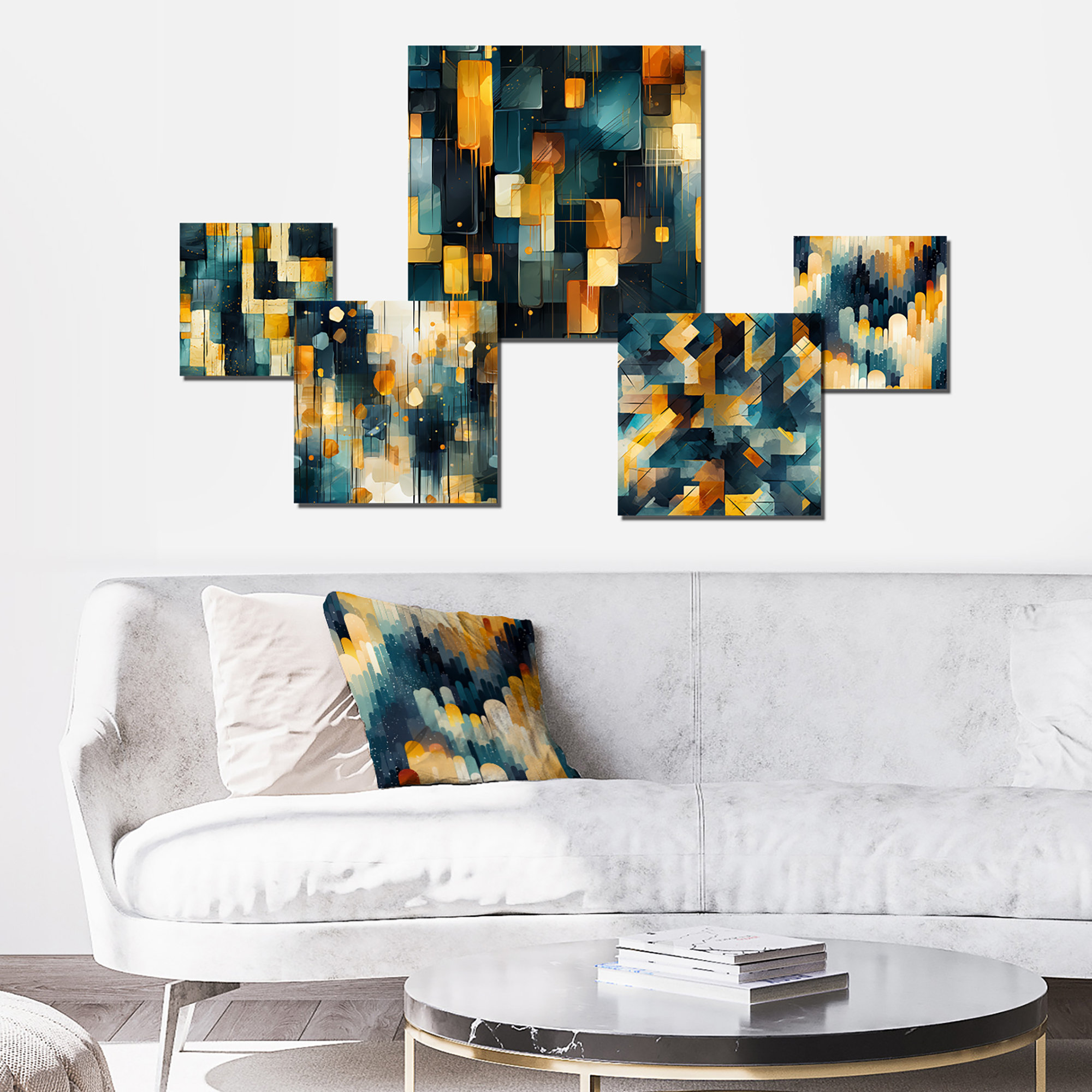 Design Art Yellow And Teal Abstract Geometric Fusion - Geometric Wall ...