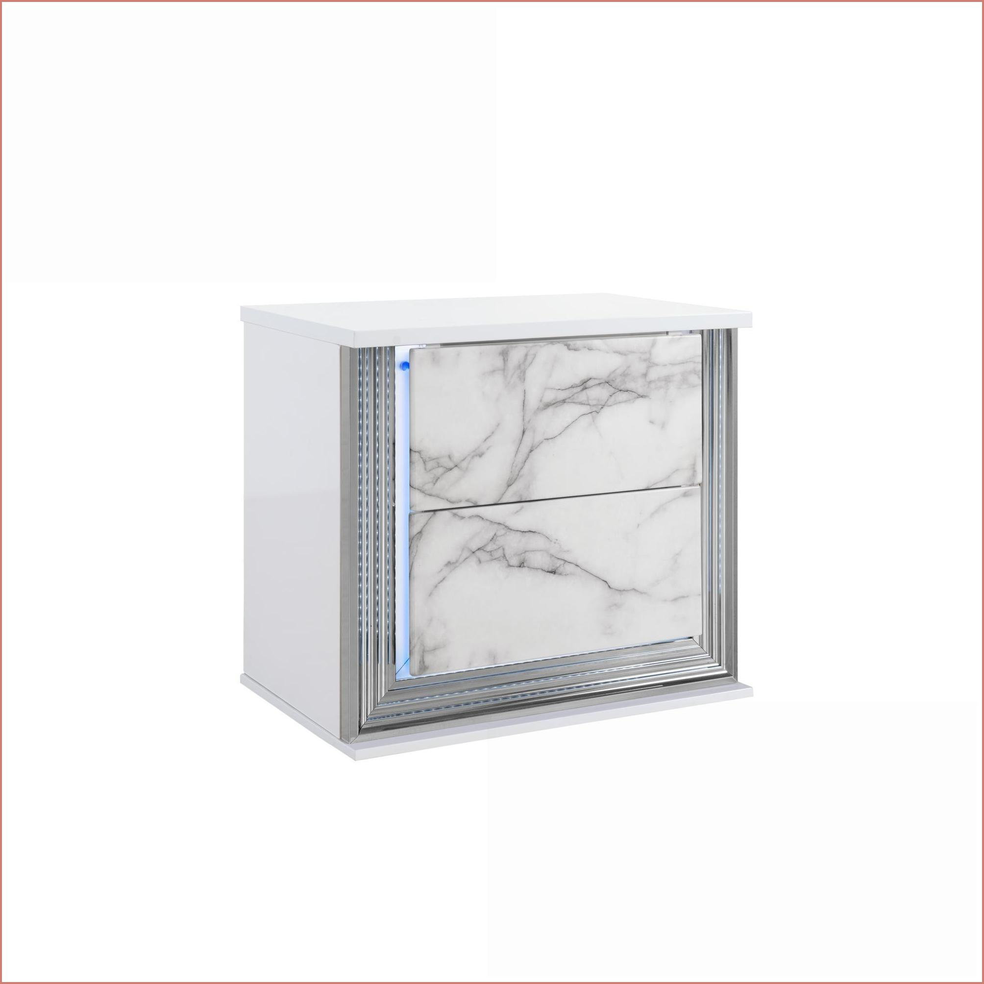Mercer41 Moon White Marble Modern Nightstand with LED Lights | Wayfair