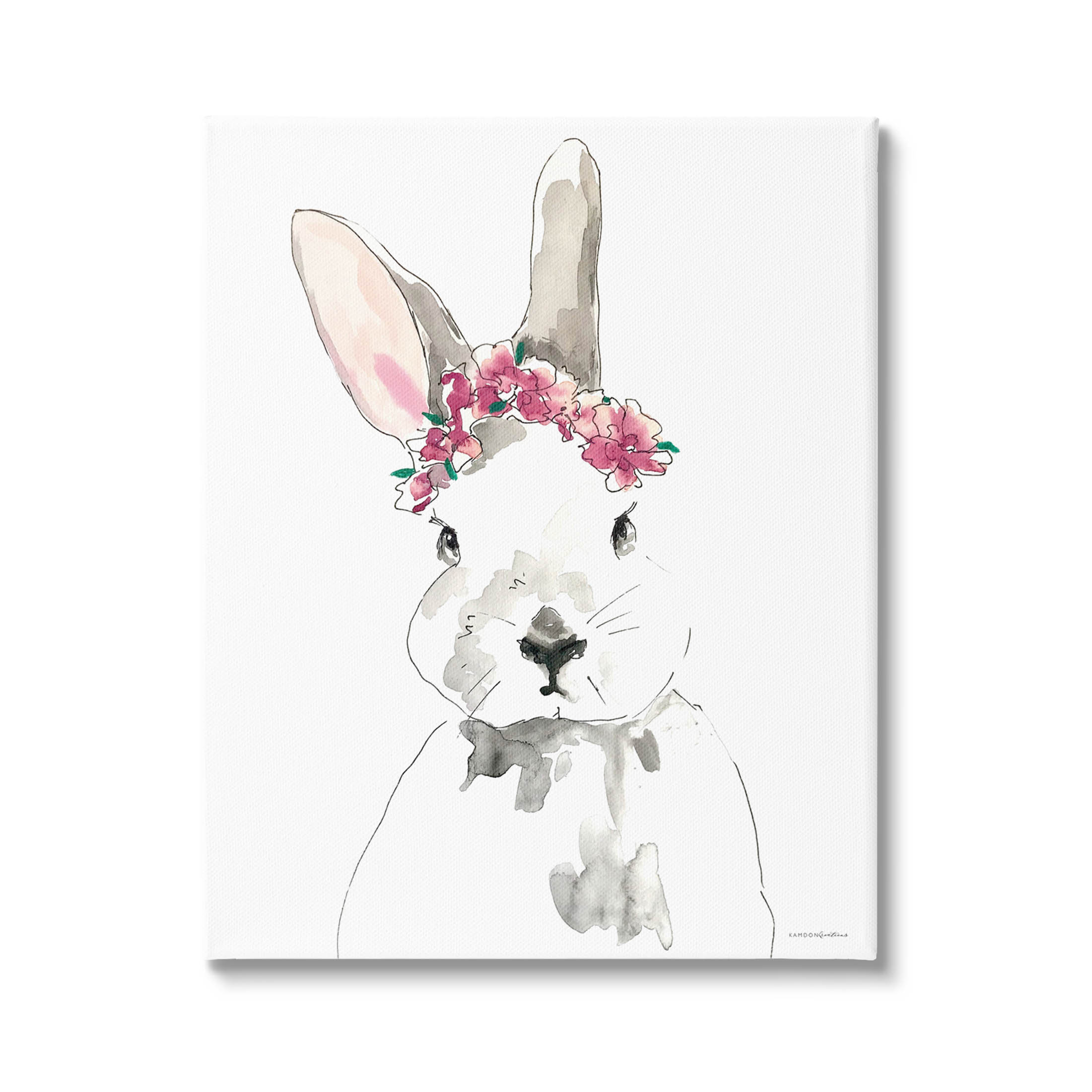 Stupell Industries Bunny Pink Flower Doodle Canvas Wall Art By Kamdon ...