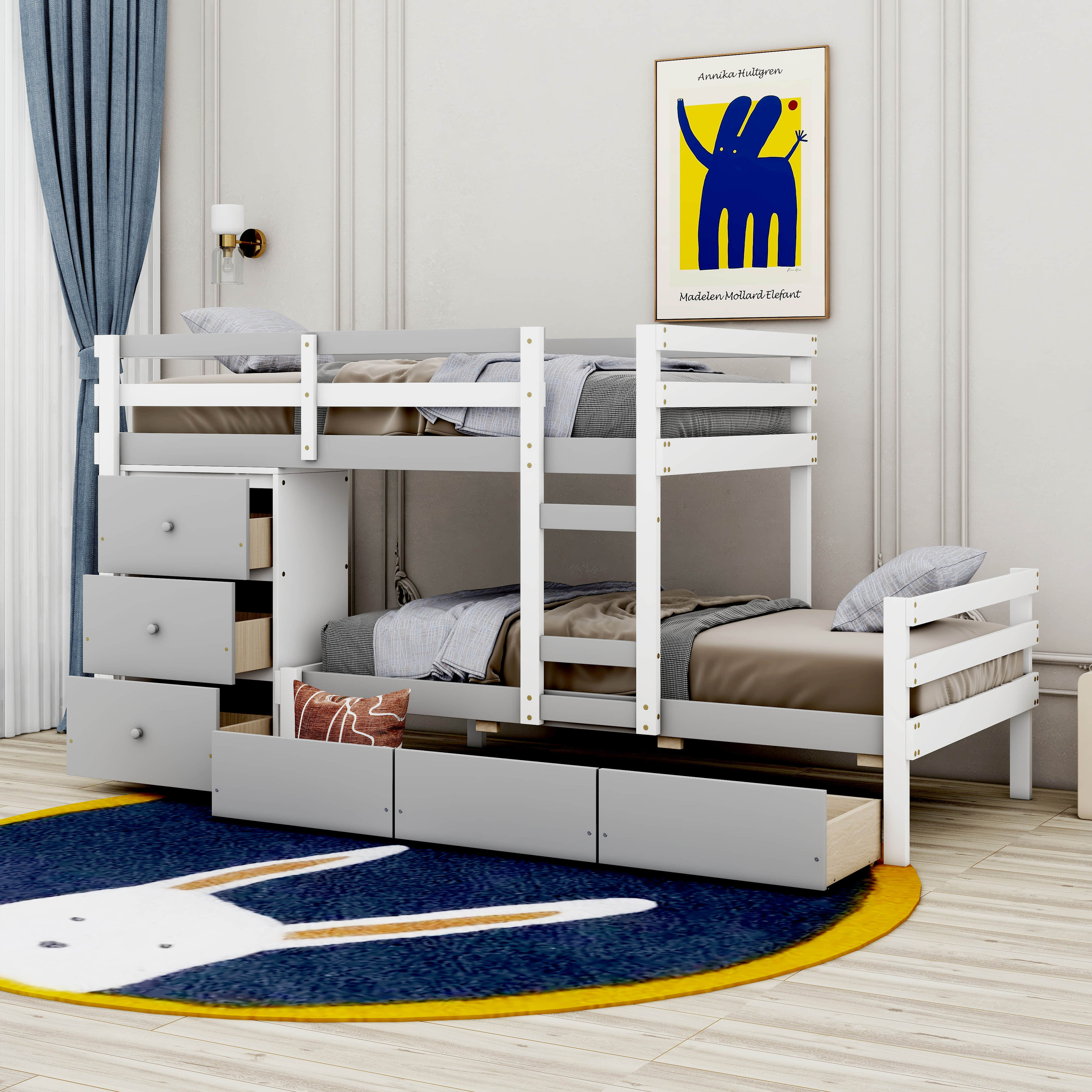 Harriet Bee Sanna Kids Twin over Twin Bunk Bed with Drawers | Wayfair