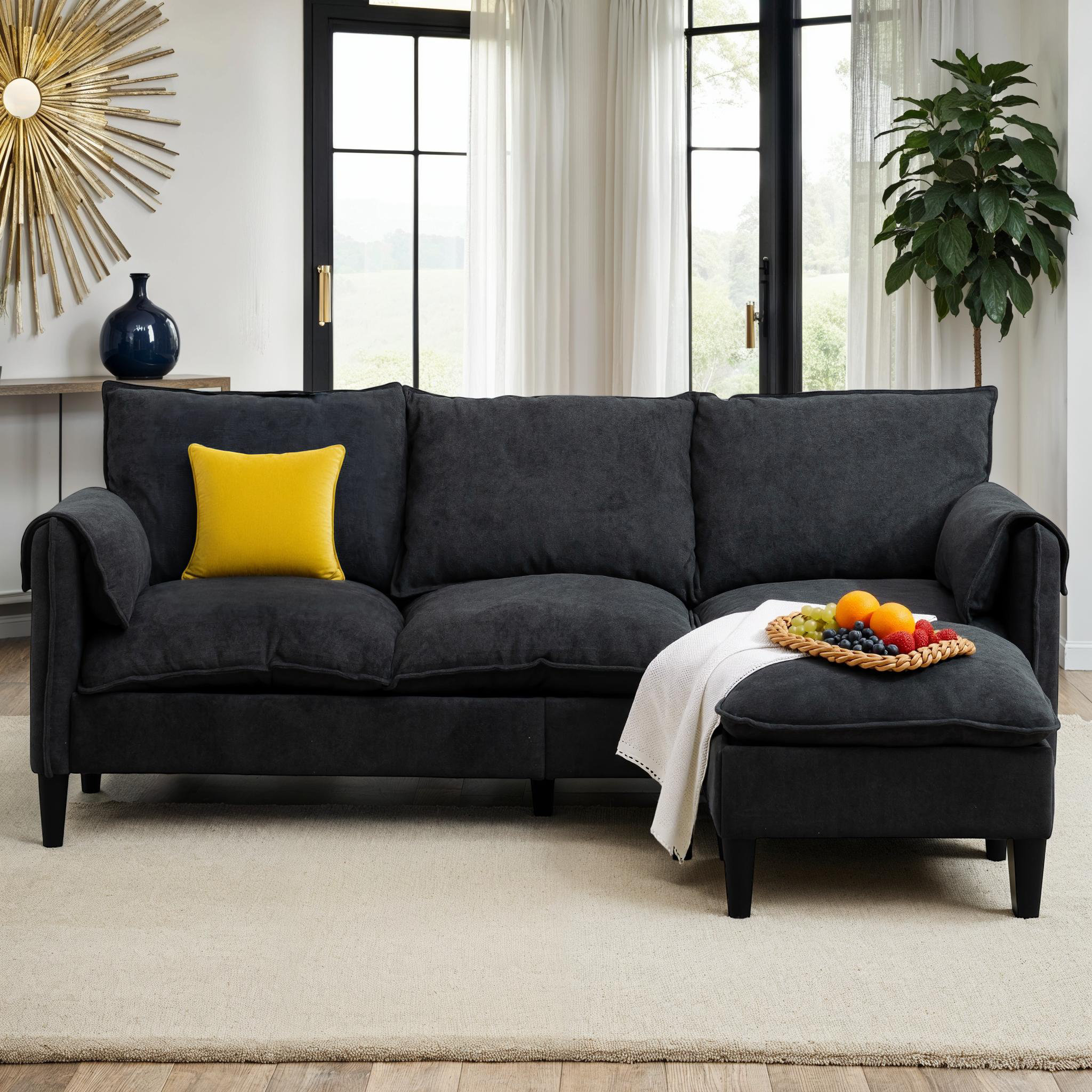 Highland Dunes L-Shaped Sectional Sofa 3-Seater Convertible Sofa with Storage Footstools | Wayfair