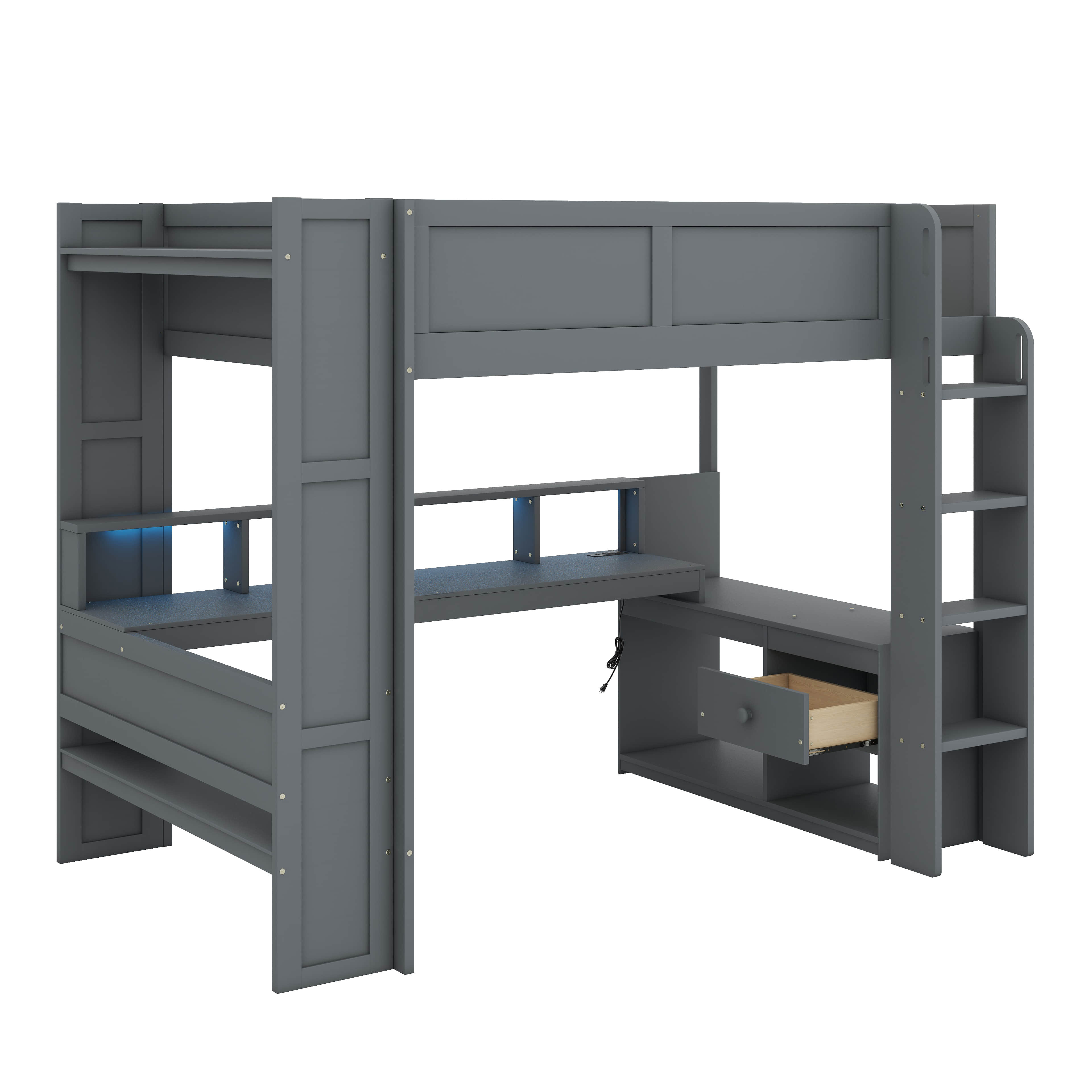 Latitude Run® Wooden Gaming Loft Bed Featuring Desk, Abundant Storage ...
