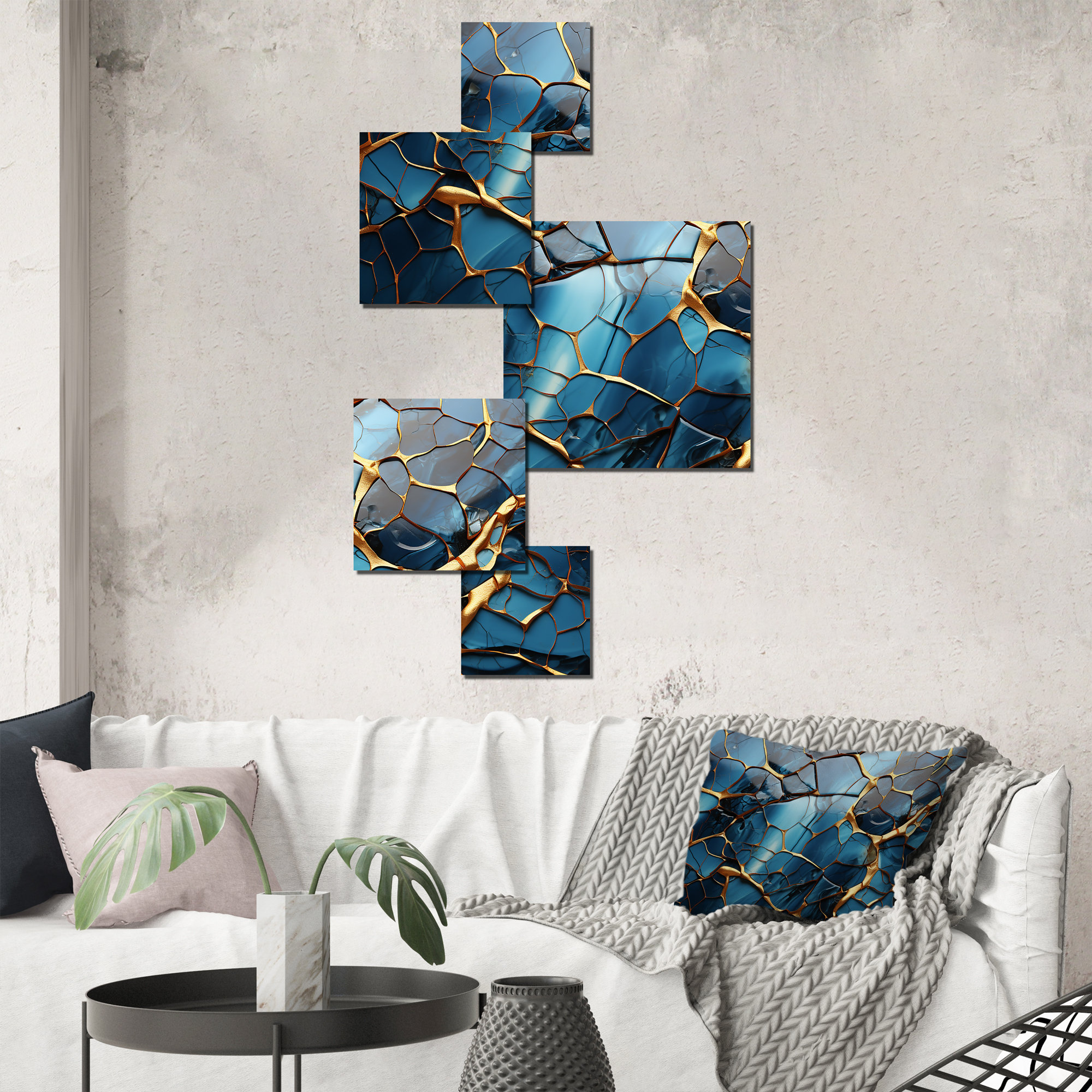 Mercer41 Gold And Blue Marble Mosaic Agate I - Abstract Square Wall Art ...