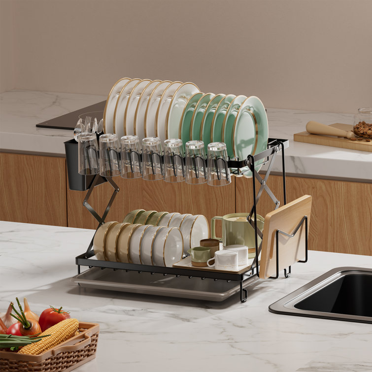 Ivy Bronx Foldable kitchen countertop black storage rack | Wayfair.co.uk