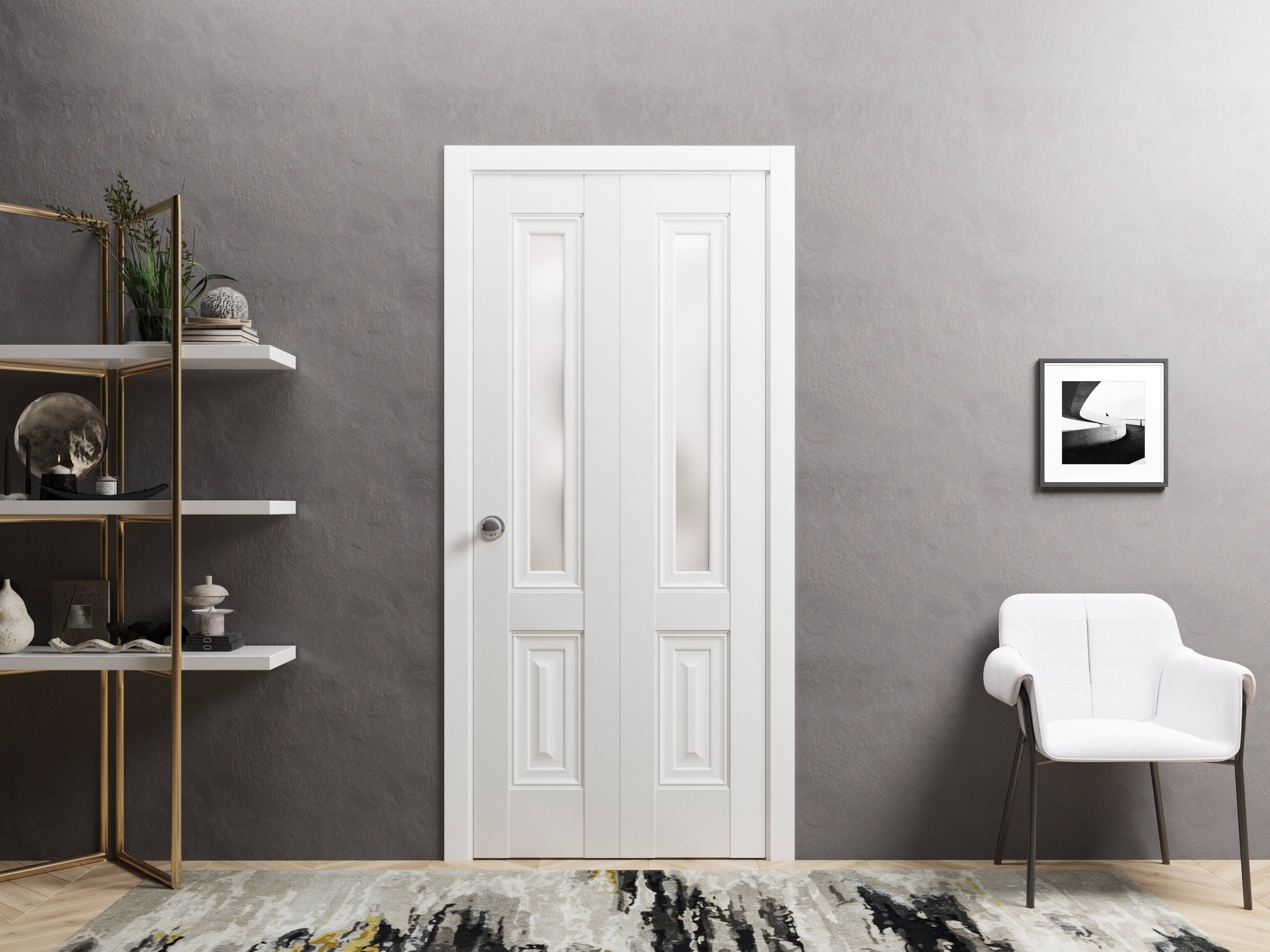 SARTODOORS Lucia Frosted Glass Panelled Wood Bi-Fold White Doors ...