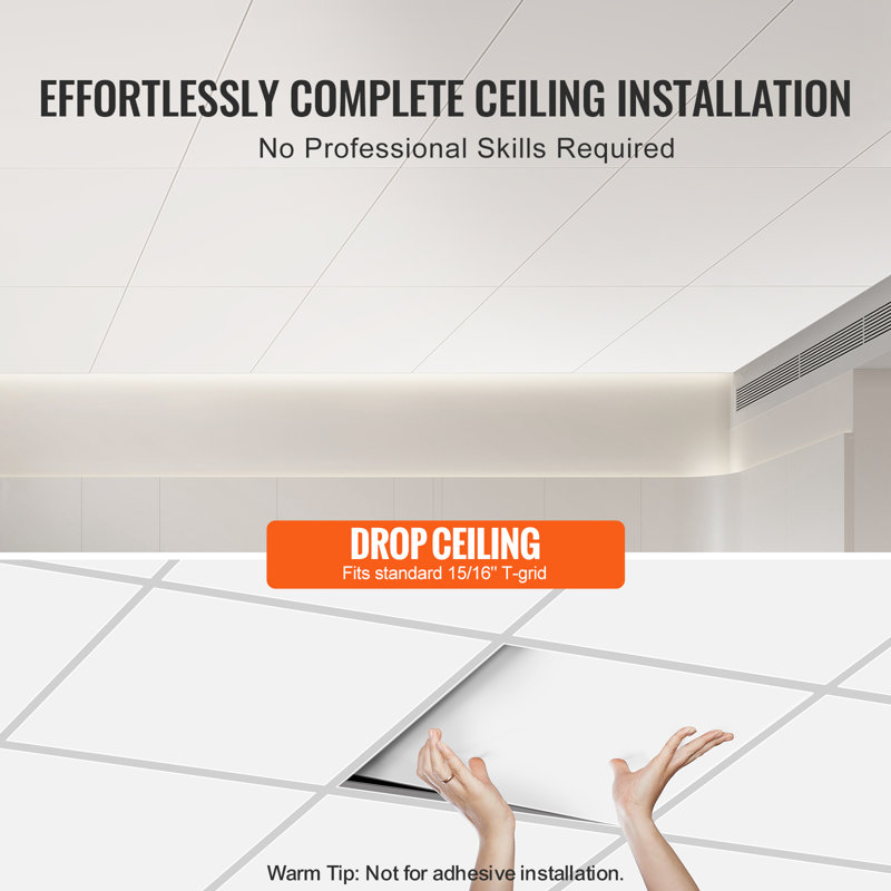 VEVOR Ceiling Tiles 10-Pack 24 x 24 in PVC Foam Fire-Rated Smooth White ...