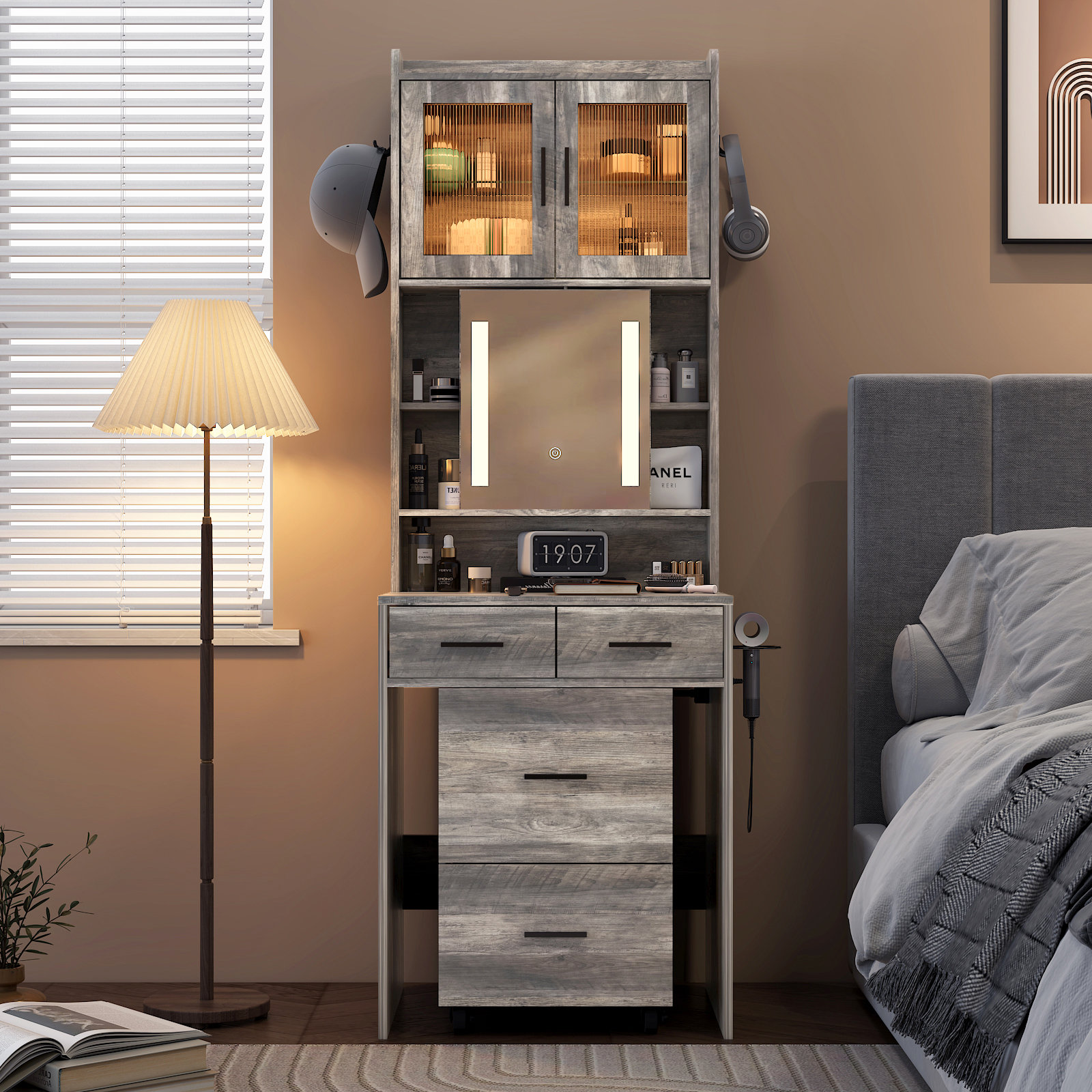 Ivy Bronx Makeup Vanity Set with LED Lights and Power Outlets & Reviews ...