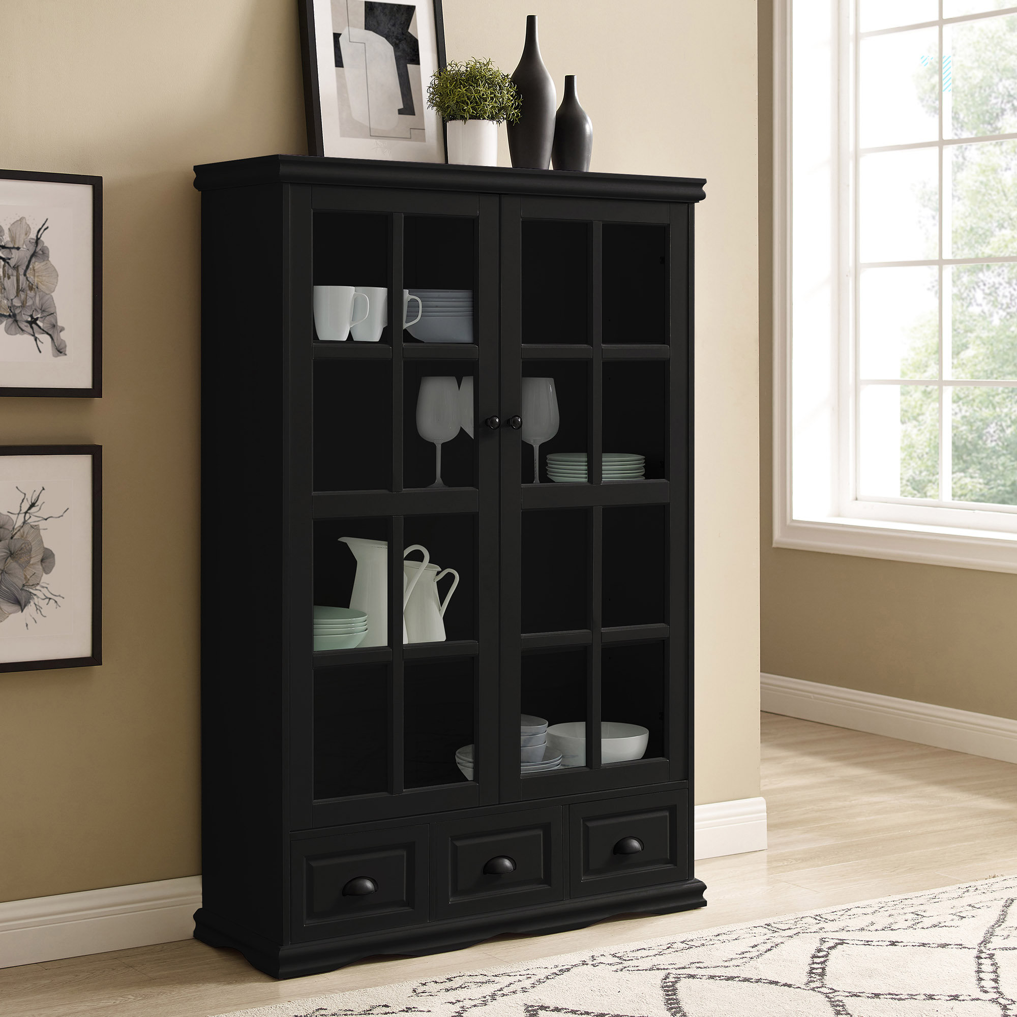 Red Barrel Studio® Laren Storage Cabinet with Tempered Glass Doors ...