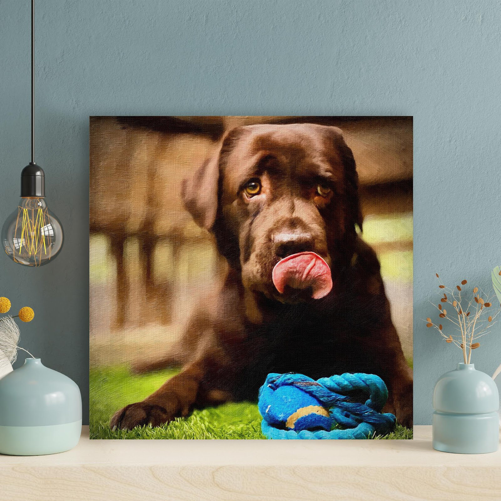 Latitude Run® Black Labrador Retriever Puppy Biting Blue Ball - 1 Piece ...