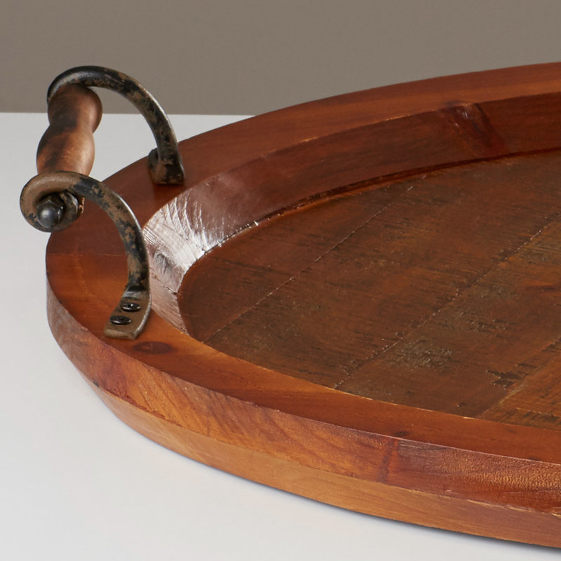 Loon Peak® Ilirjana Wood Large Oval Decor Brown Tray with Scroll Metal ...