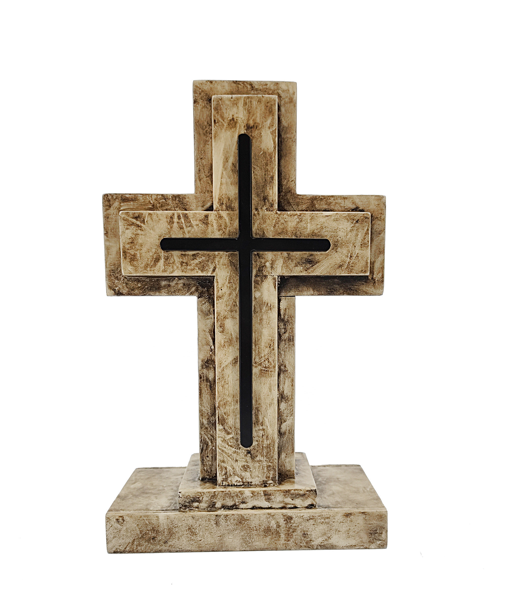 Loon Peak® Wooden Pedestal Rugged Cross with Metal Details 5. 5" W x 3 ...