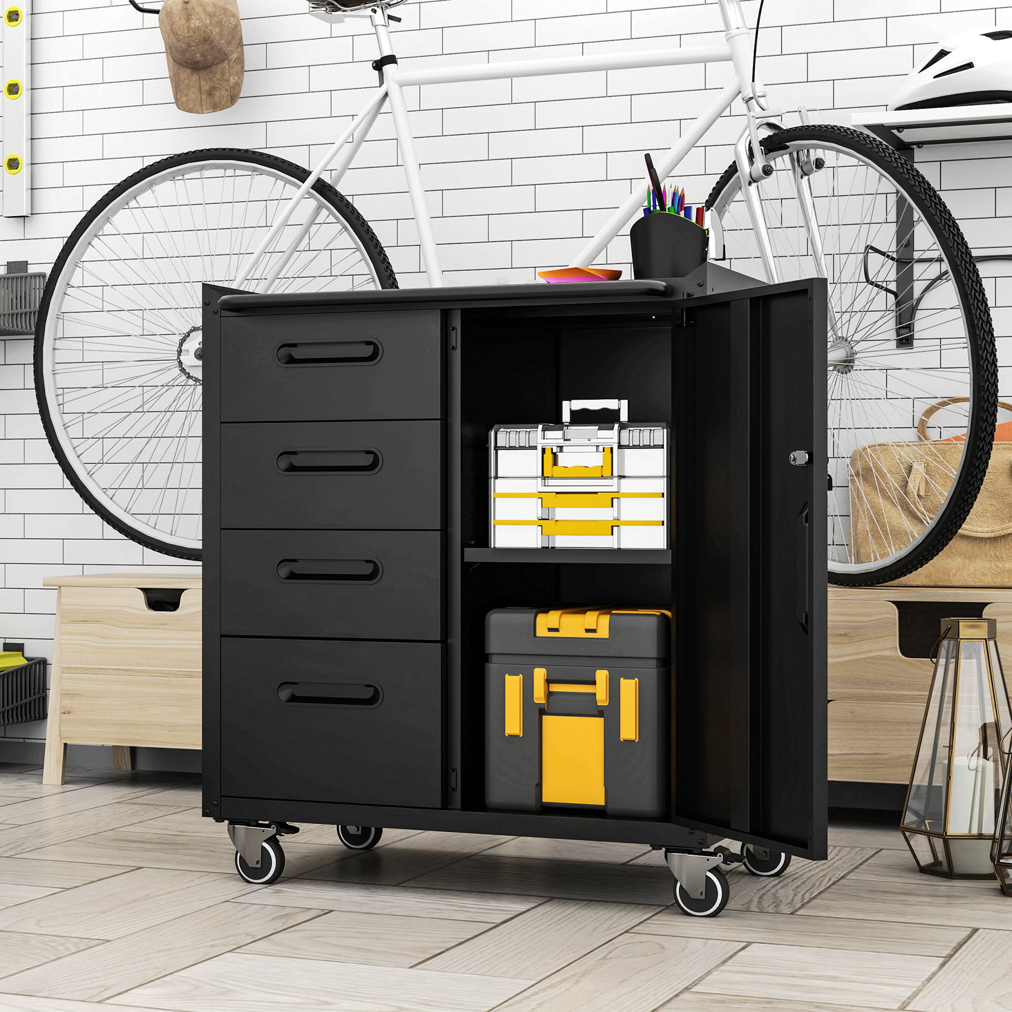 17 Stories Sturdy Metal Tool Storage Cabinet With Wheels - Tool Storage ...