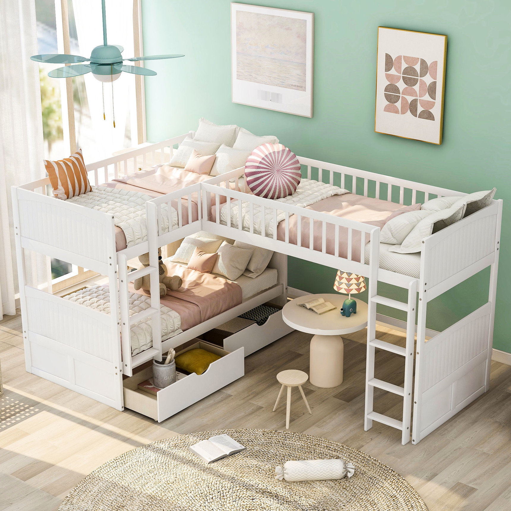 Harriet Bee Twin Size Bunk Bed With Loft And Drawers In White ...