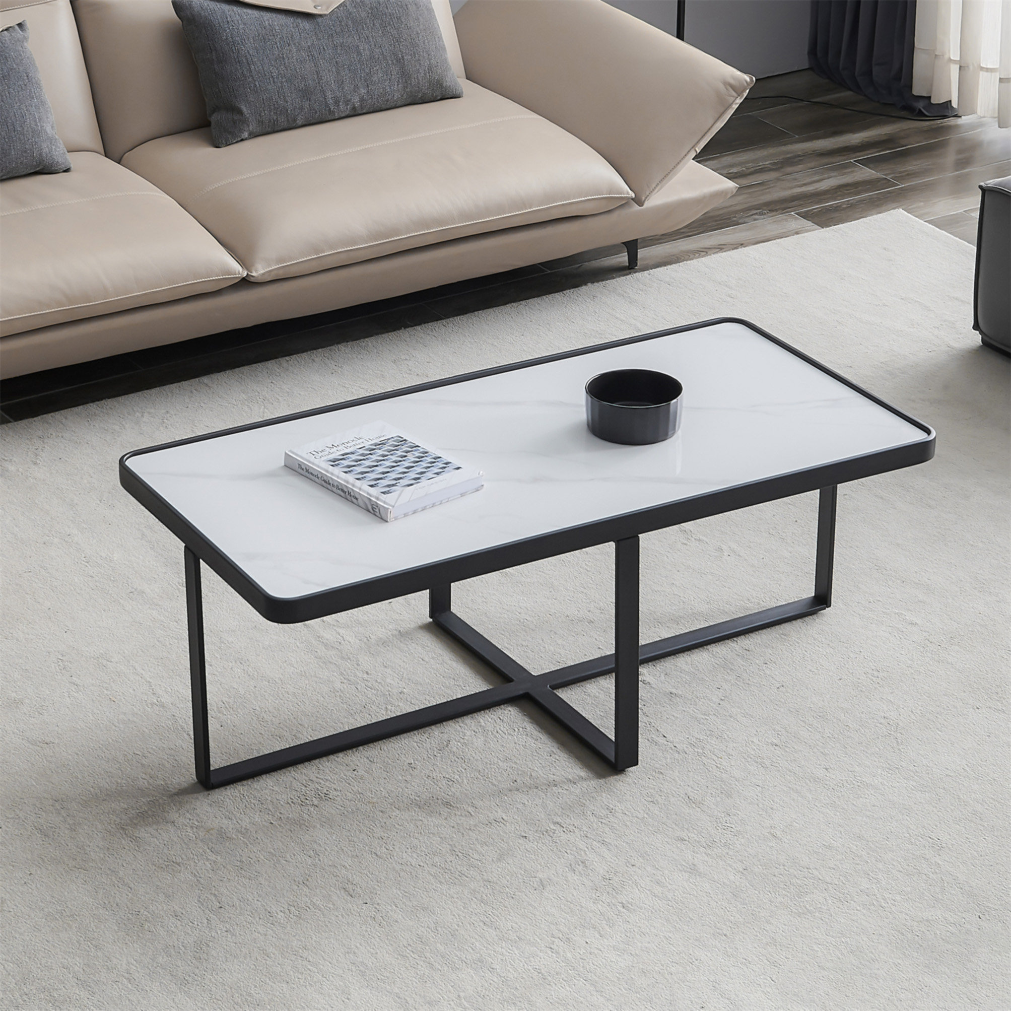 Ivy Bronx Minimalism Rectangle Coffee Table Metal Frame With Sintered ...