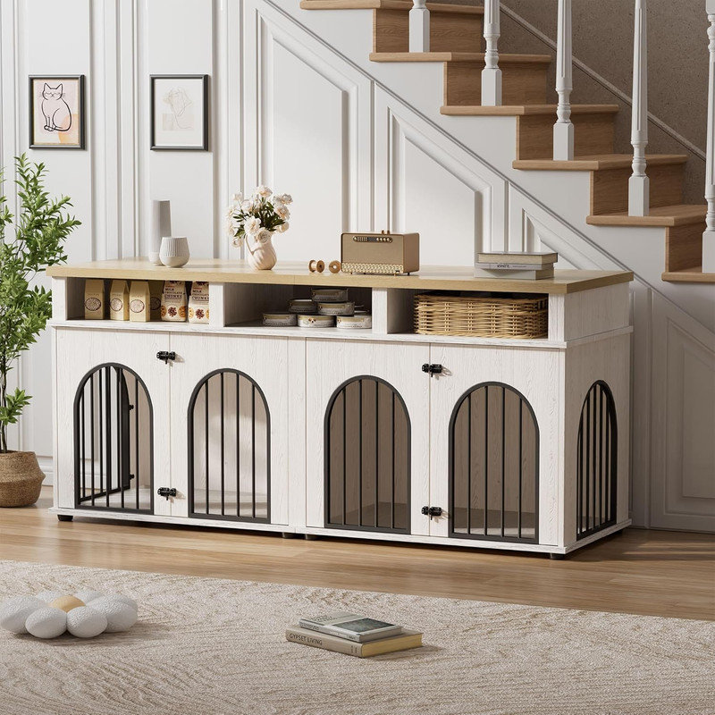 Tucker Murphy Pet™ 71" Double Dog Crate Furniture w/ 3 Storage Shelves ...