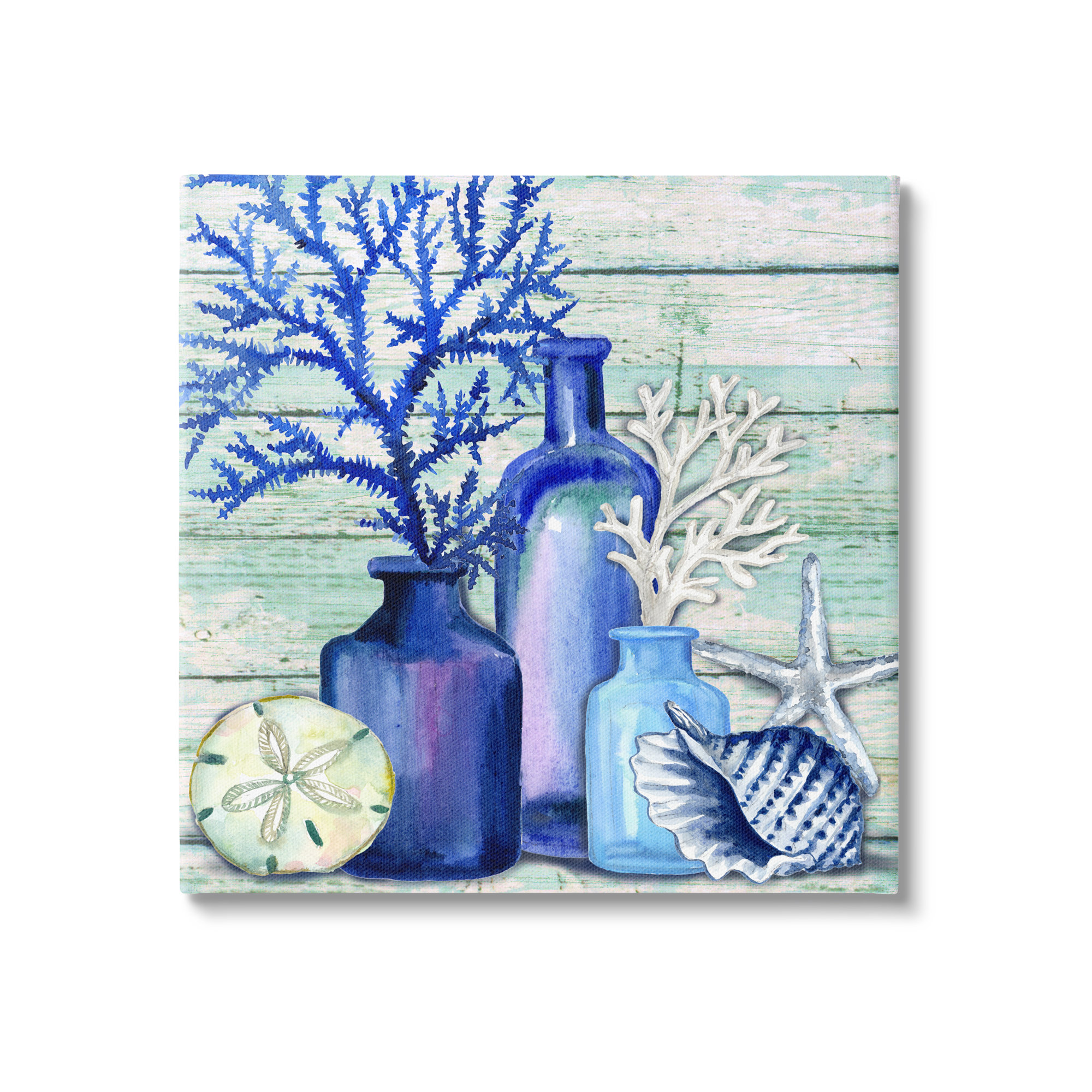 Highland Dunes Blue Nautical Vases Canvas Wall Art by Elena Vladykina ...