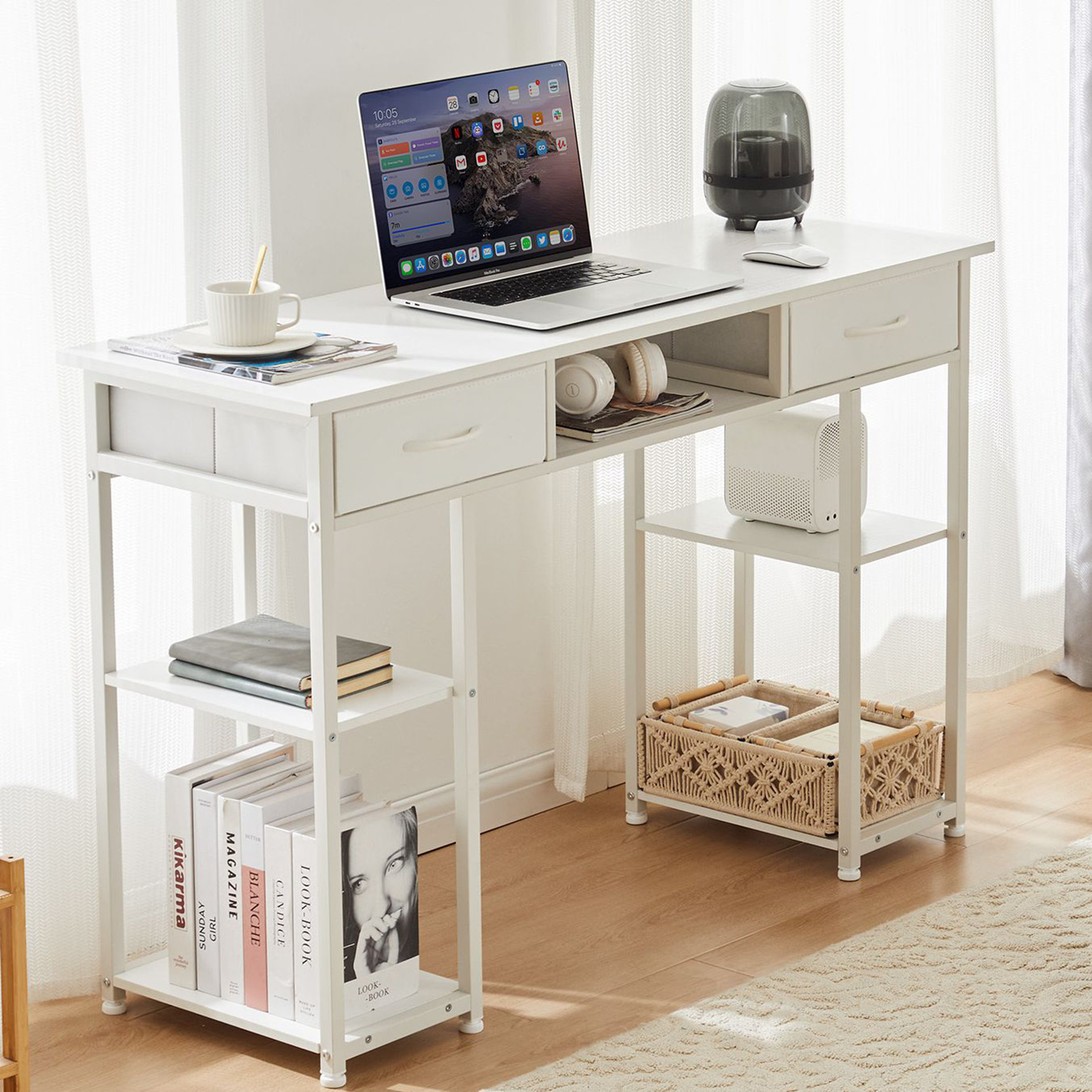 Ebern Designs Writing Desk With Drawers, Computer Table With Storage ...