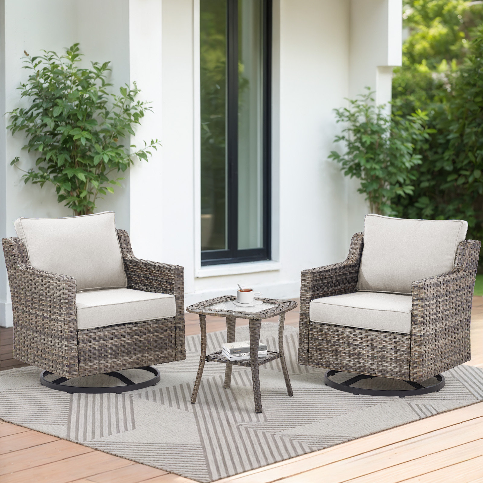 Winston Porter 3 Pieces Patio Furniture Set, Outdoor Furniture Wicker ...