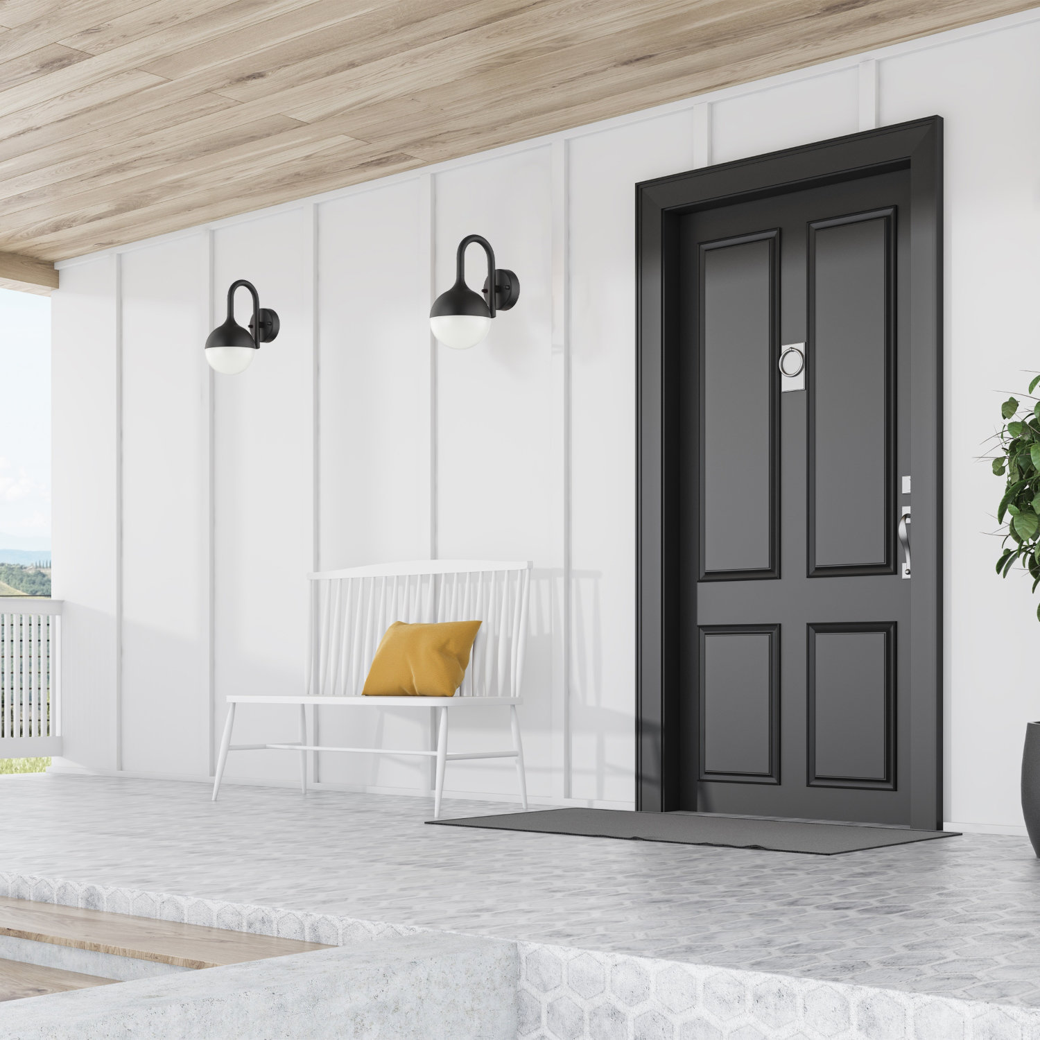 Happy Homewares Black Integrated LED Frosted Glass Outdoor Fisherman ...