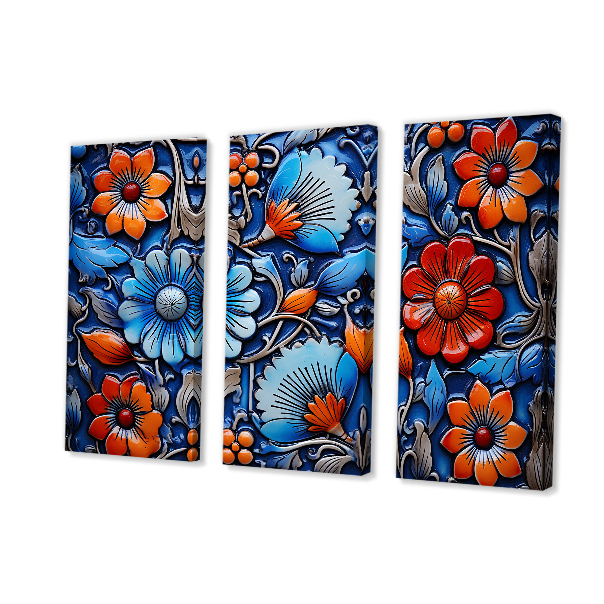 Lark Manor™ Floral Boho Blue And Orange Tile Mosaic 5 - Boho Mosaic ...
