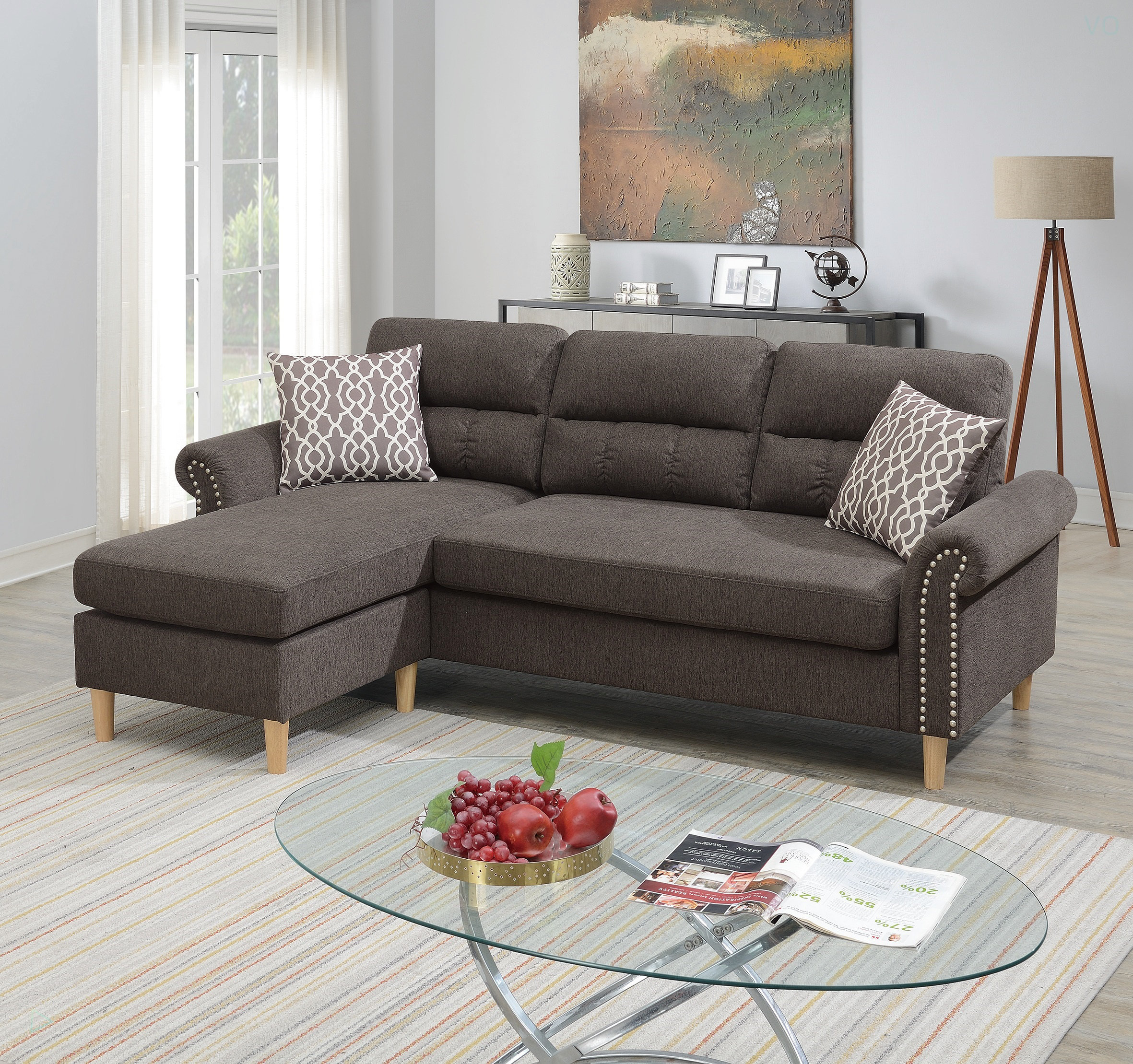 Lark Manor™ Paparika Polyfiber Reversible Sectional Sofa Set Chaise ...