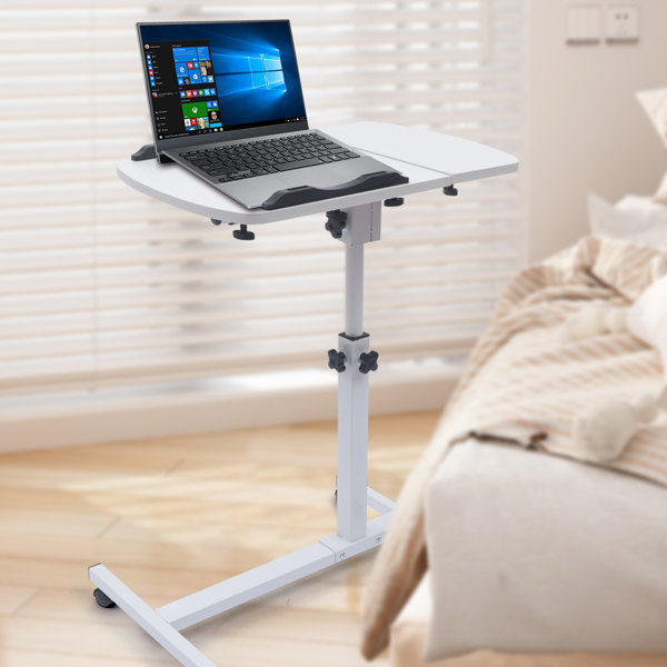 BESTBUY White Portable Adjustable Rolling Laptop Table Stand with ...