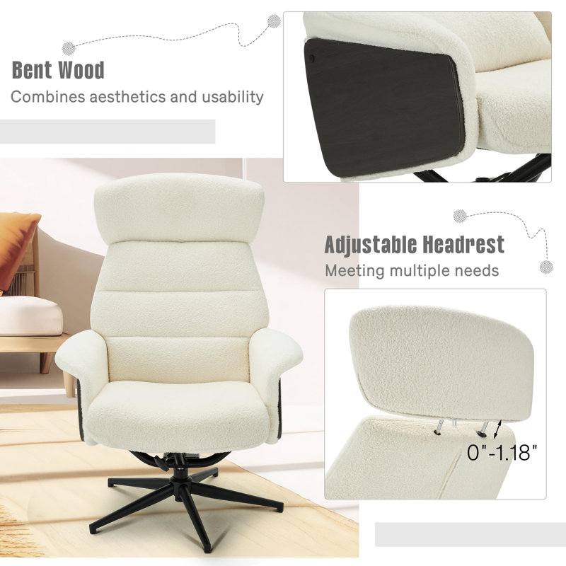Ebern Designs 31" W Upholstered Swivel Accent Chair with Ottoman and ...